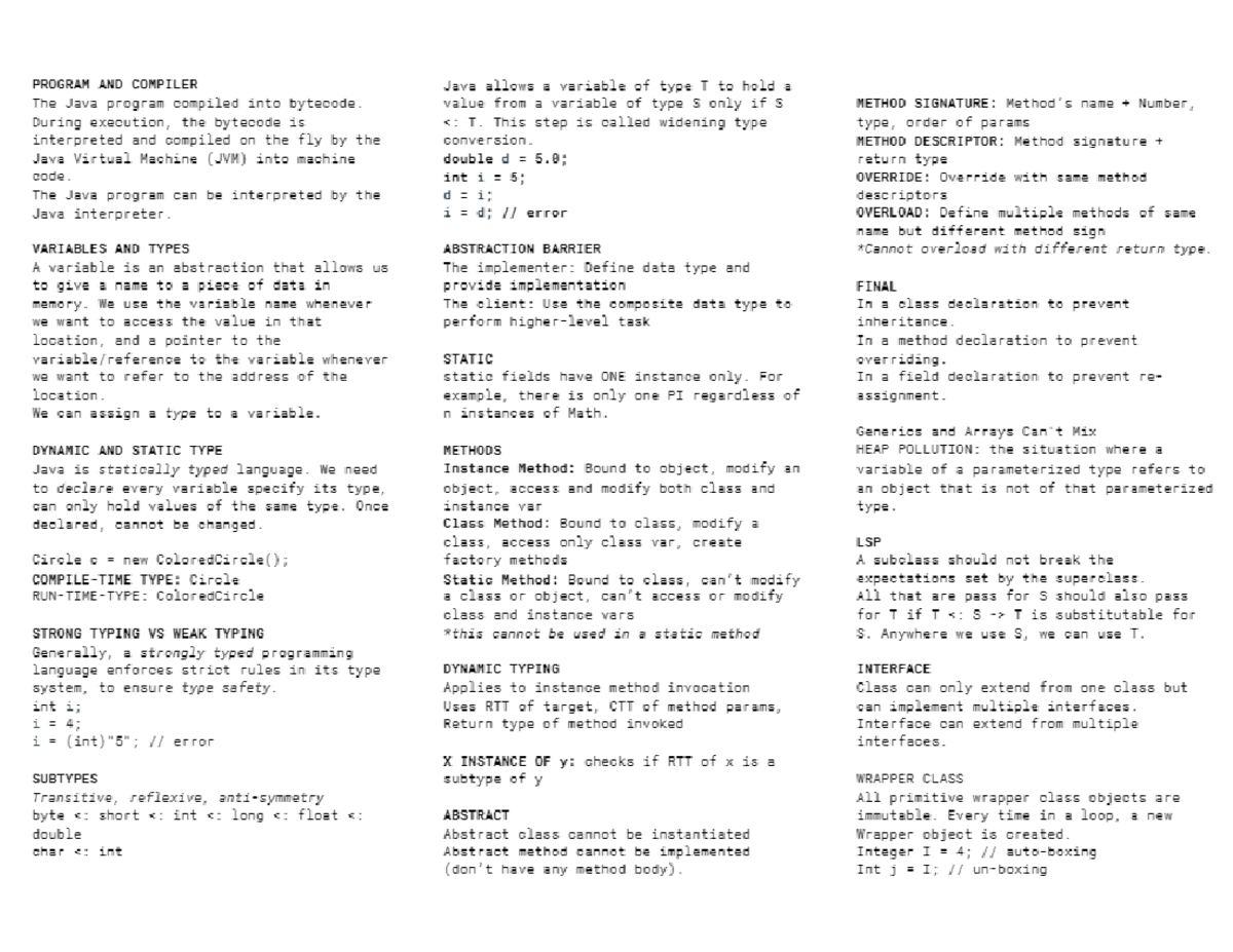Java Programming Midterm Cheatsheet: Key Concepts and Methods - Studocu
