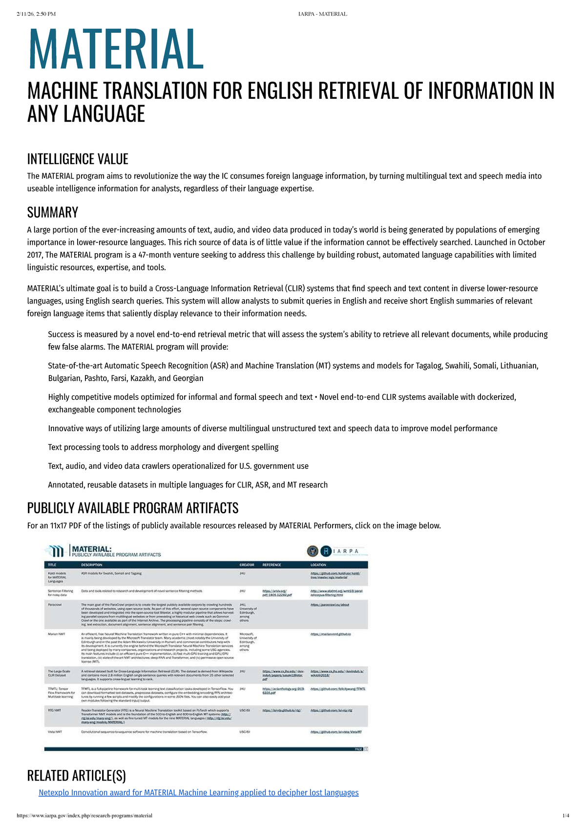 IARPA MATERIAL: Machine Translation for Multilingual Information ...