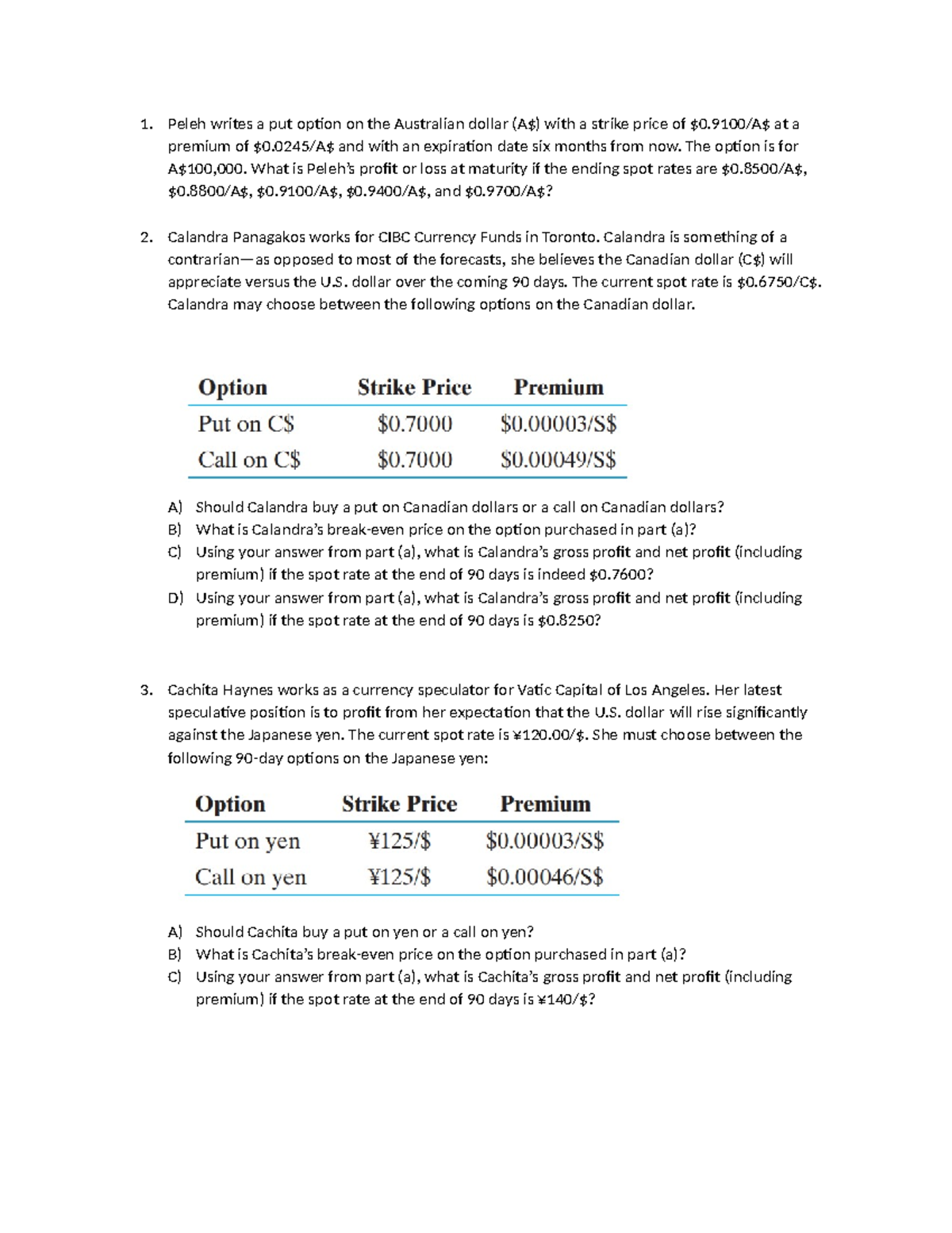 Option Numerical Questions: Currency Strategies & Profit Analysis - Studocu