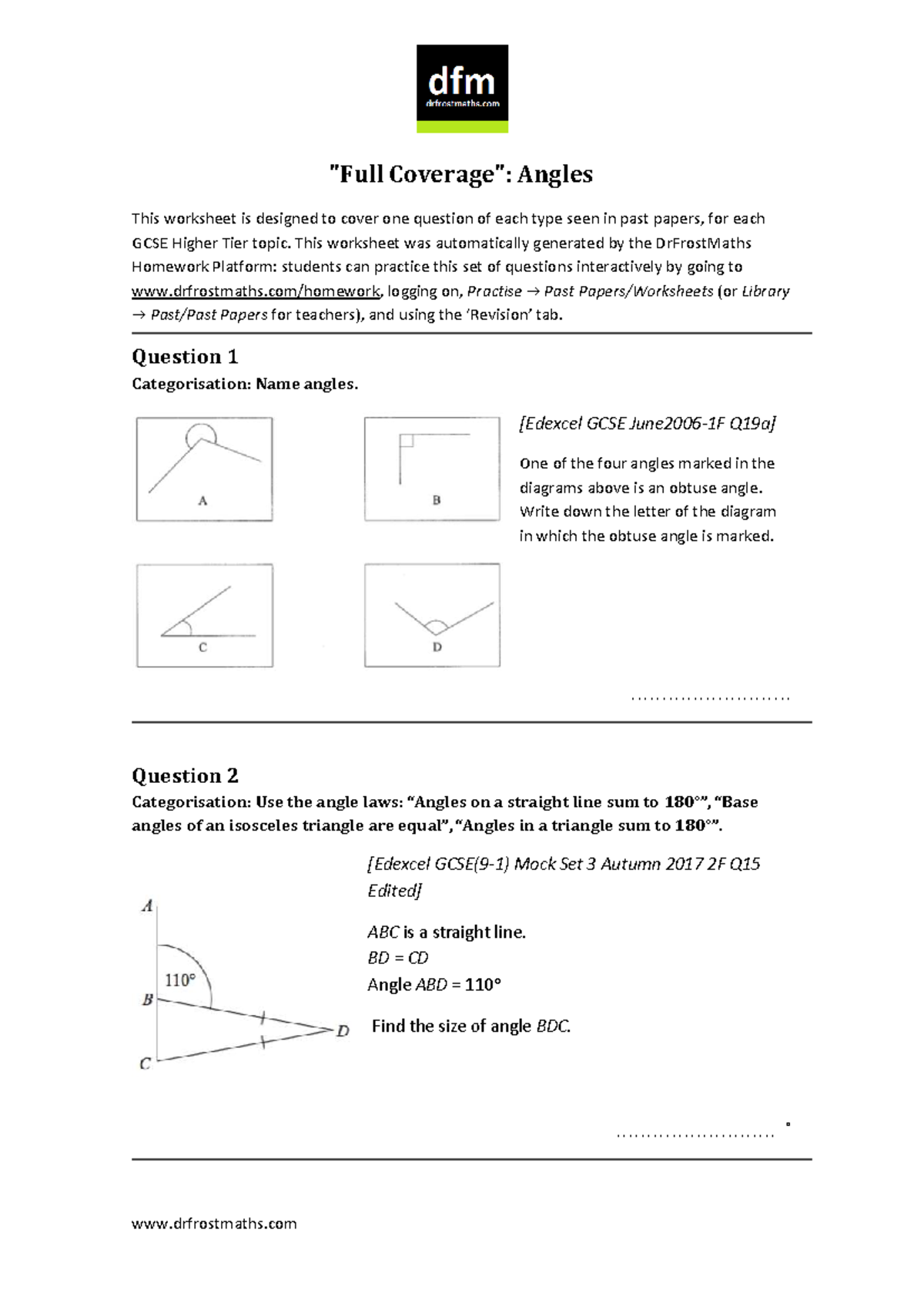 DFM GCSE & IGCSE Full Coverage: Angles Worksheet - Studocu