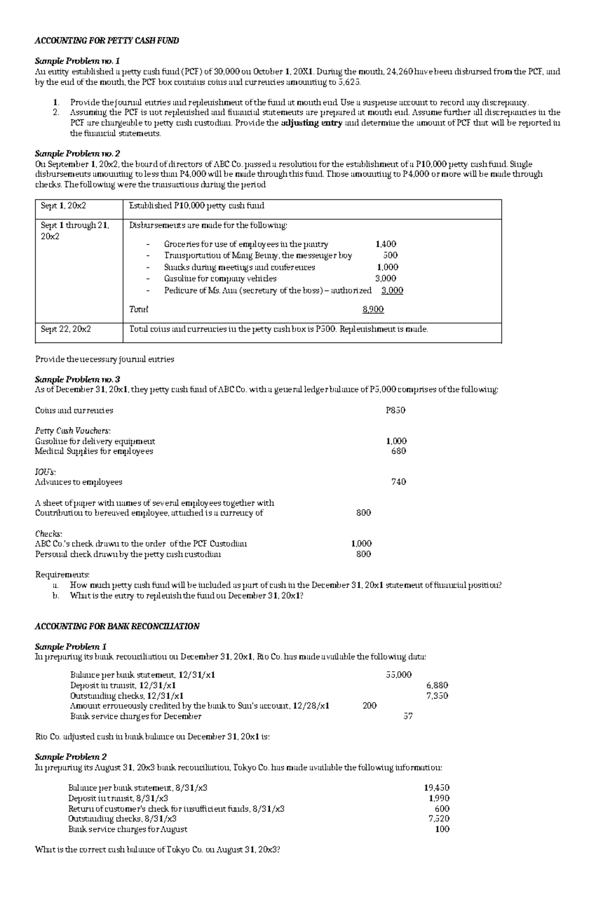 ACCOUNTING 101: Sample Problems on Petty Cash Fund & Bank ...