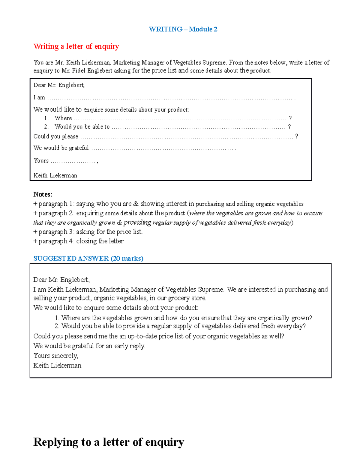 Writing-Module 2- Updated - WRITING – Module 2 Writing a letter of ...