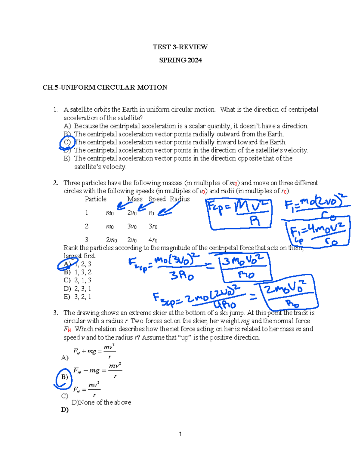 Test 3 Review: Circular Motion & Momentum Concepts (Spring 2024) - Studocu