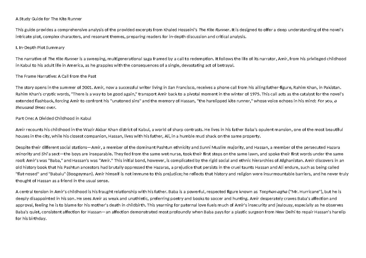 Kite Runner Study Guide: Themes, Characters, and Redemption Analysis ...