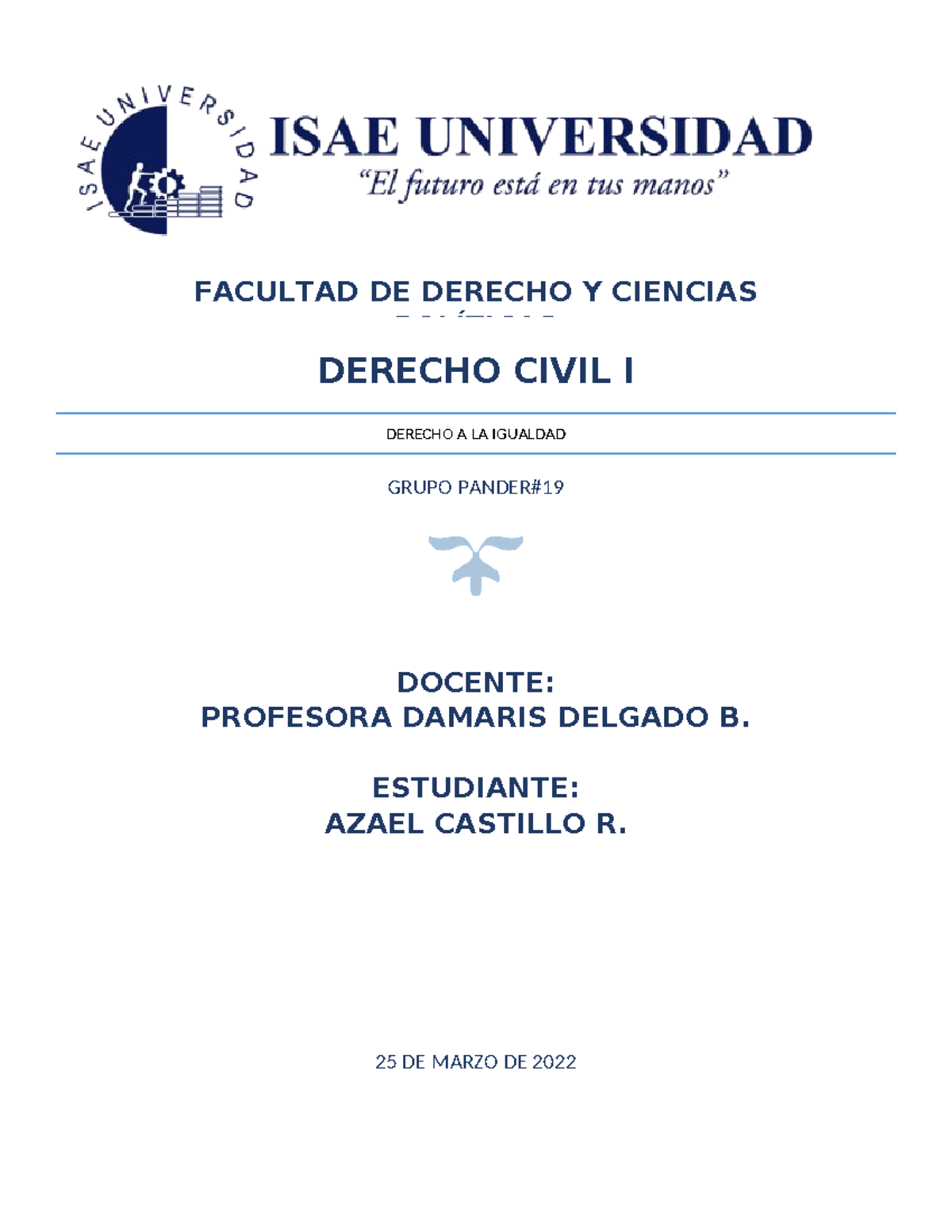 Derecho a la Igualdad Azael Castillo - DERECHO CIVIL I DERECHO A LA ...