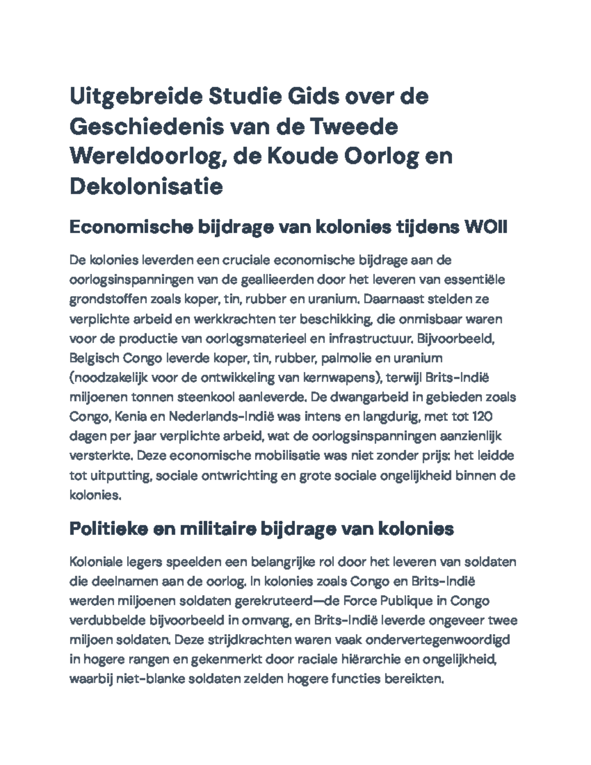 Uitgebreide Studie Gids: WOII, Koude Oorlog & Dekolonisatie Analyse ...