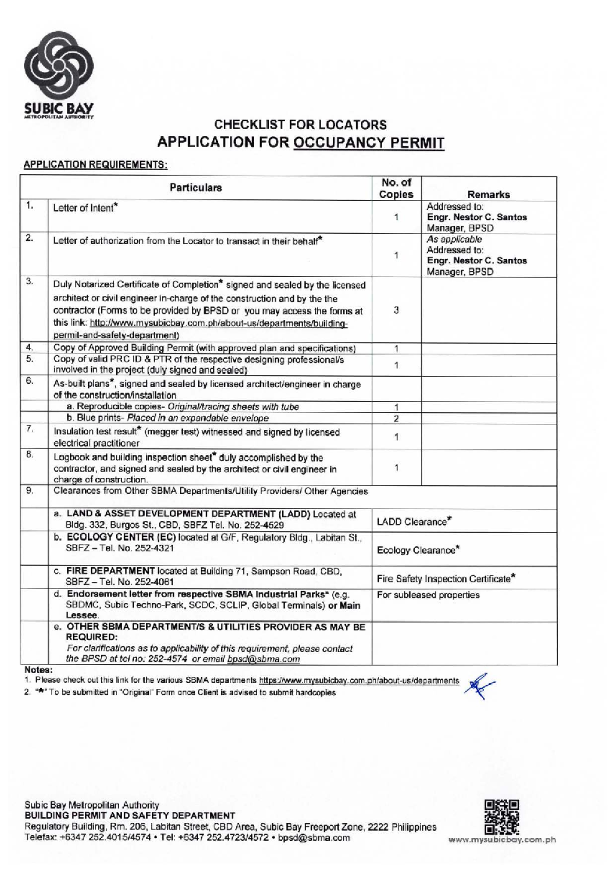 SBMA Checklist for Locators: Occupancy Permit Application Requirements ...