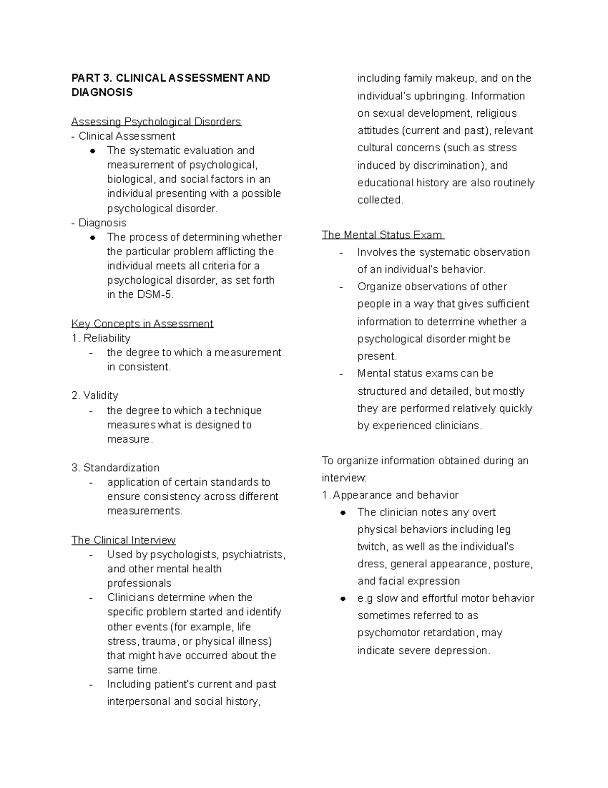 Clinical Assessment & Diagnosis in Abnormal Psychology (PSY 301) - Studocu