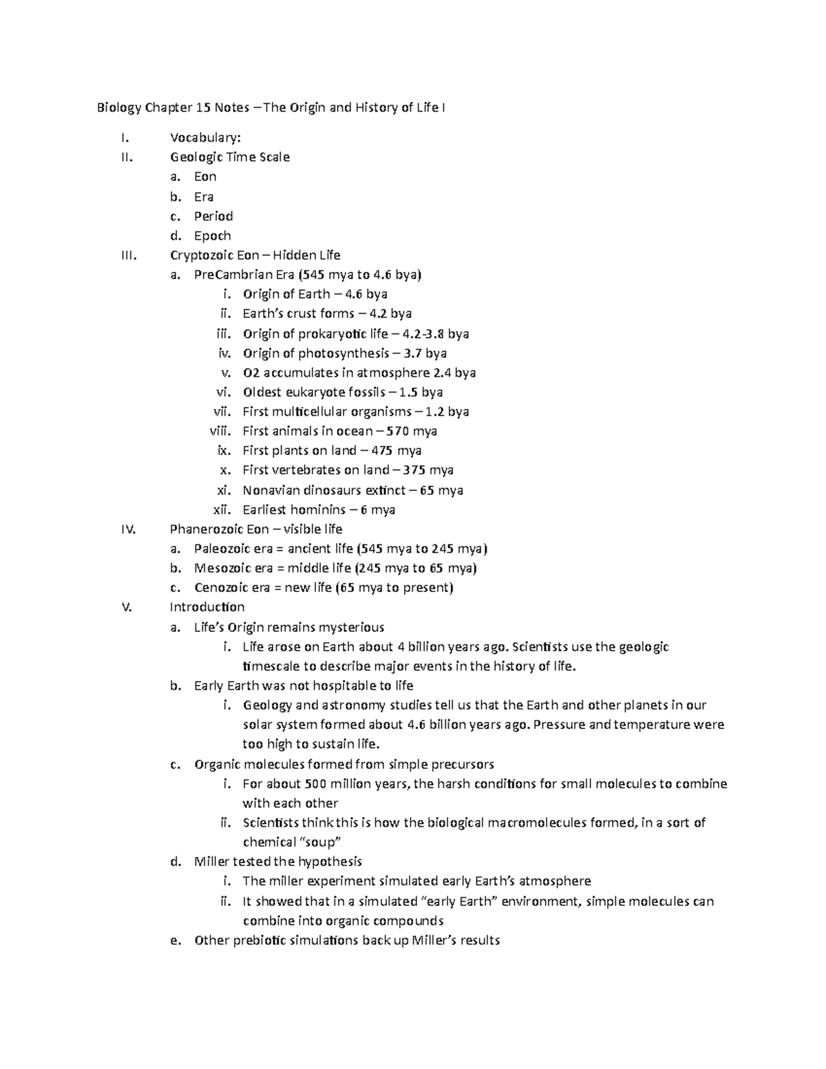 Ch. 15 Biology Notes Part 1 - The Origin & History of Life - Studocu