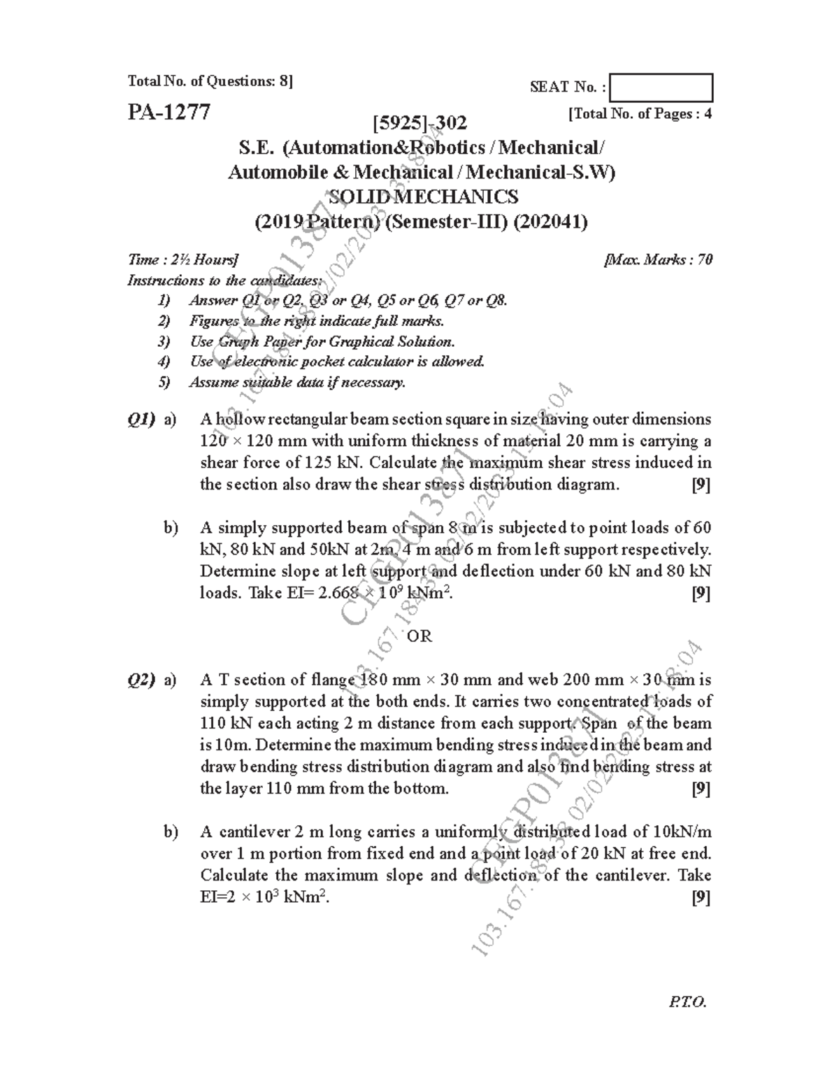SM End Sem Feb 2023 - Its a Solid mechanics question paper for practice ...