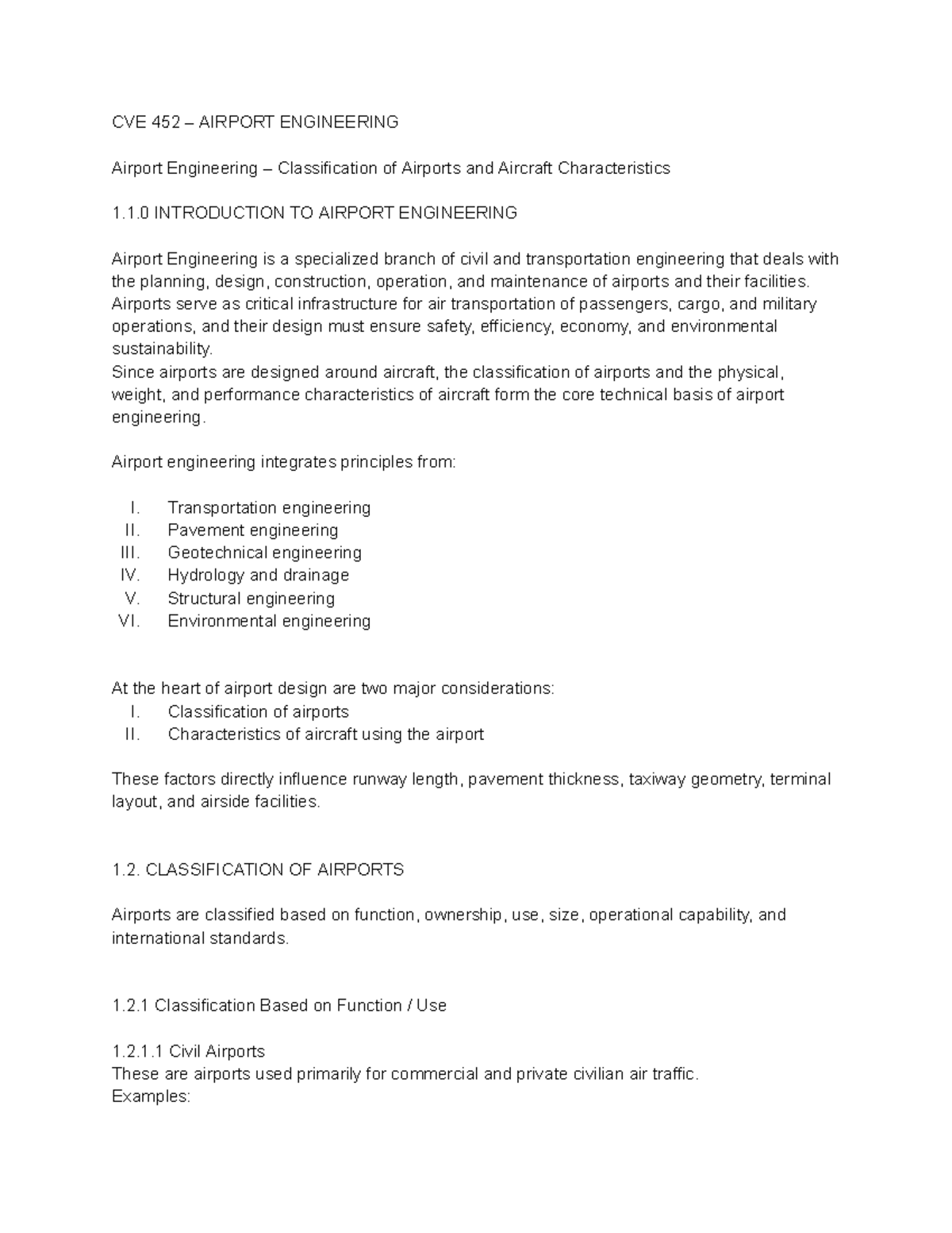 CVE 452 - Airport Engineering: Classification & Design Principles - Studocu
