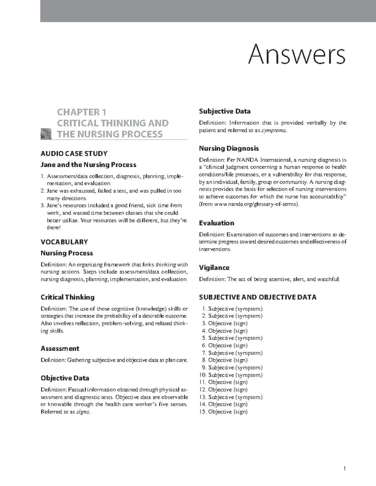 Case study answers - 1 Answers CHAPTER 1 CRITICAL THINKING AND THE ...