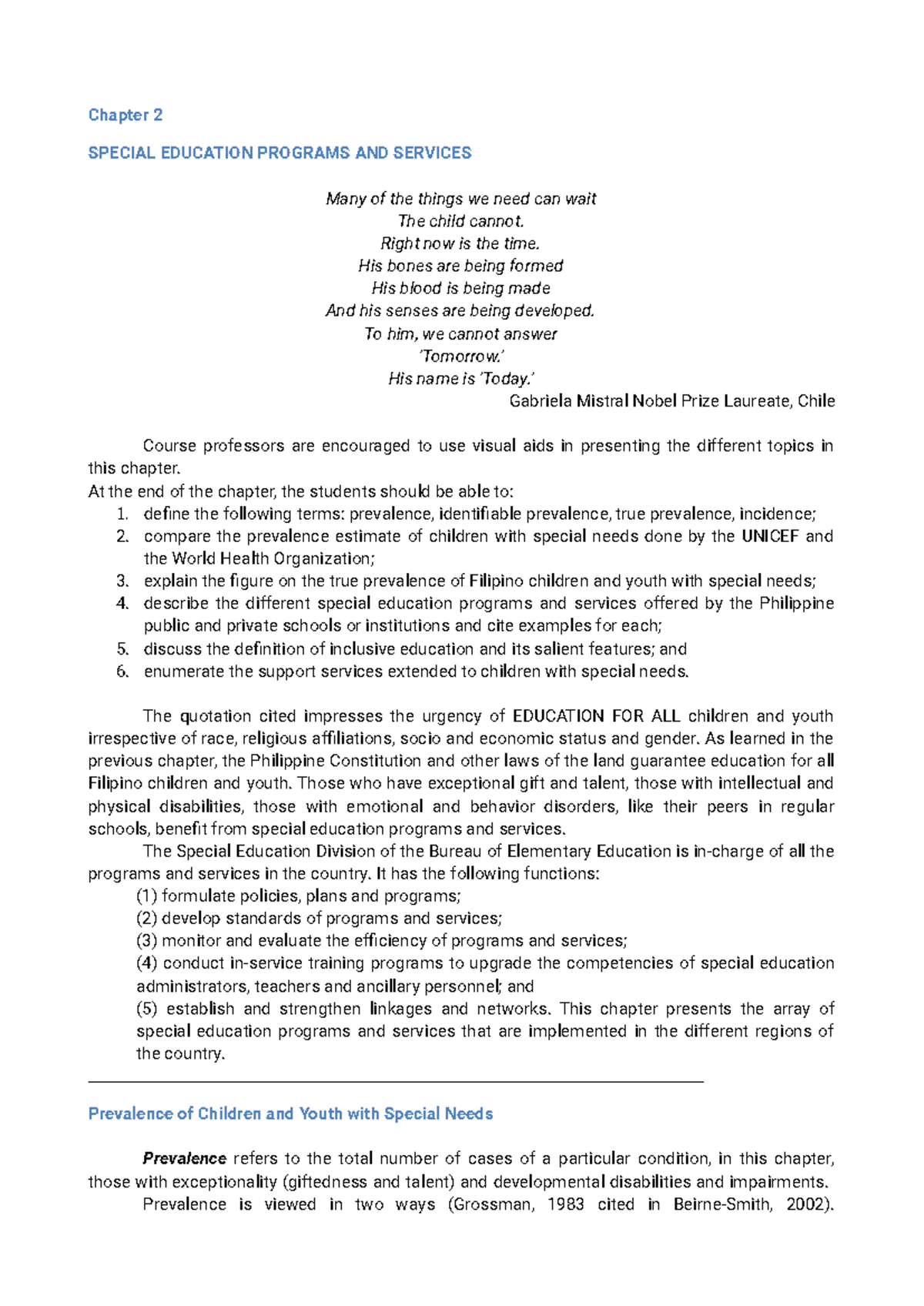Chapter 2 Overview: Special Education Programs & Services - Studocu