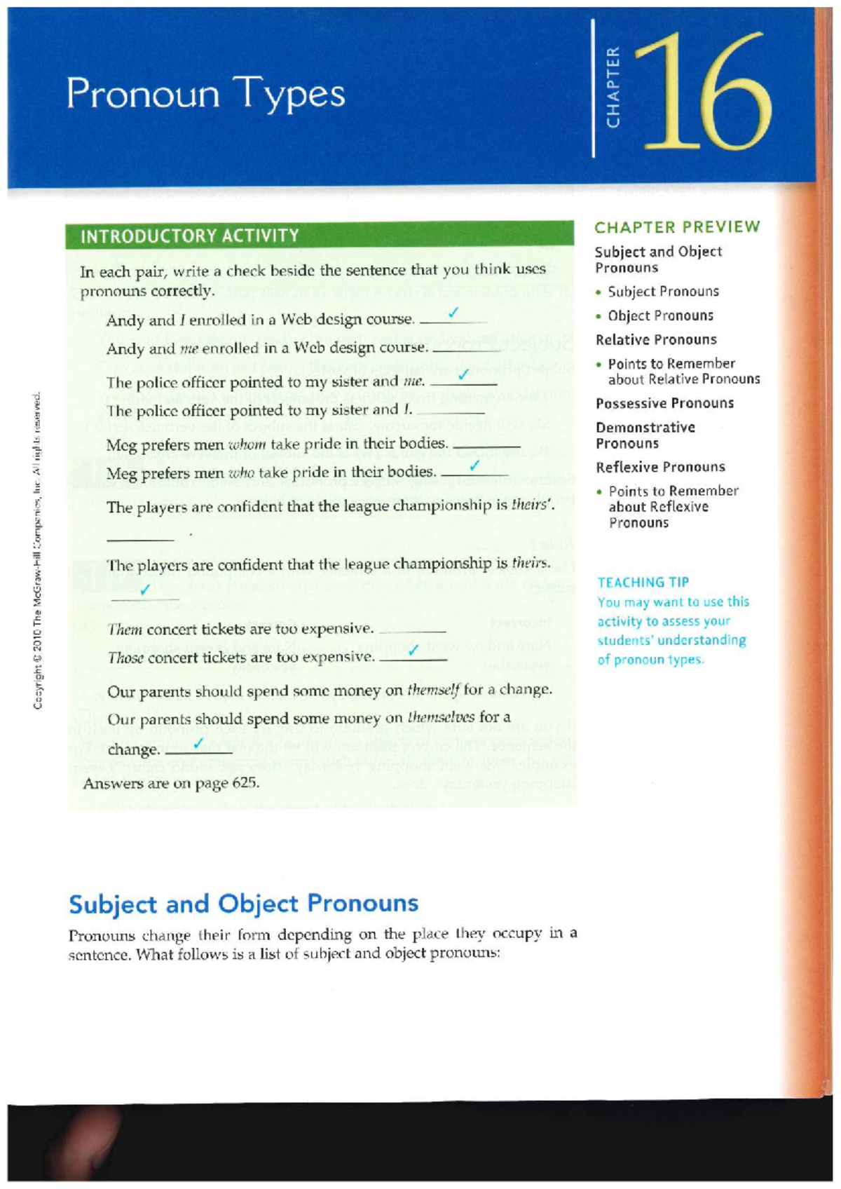 Pronoun Types: Chapter 16 Overview and Activities - Studocu