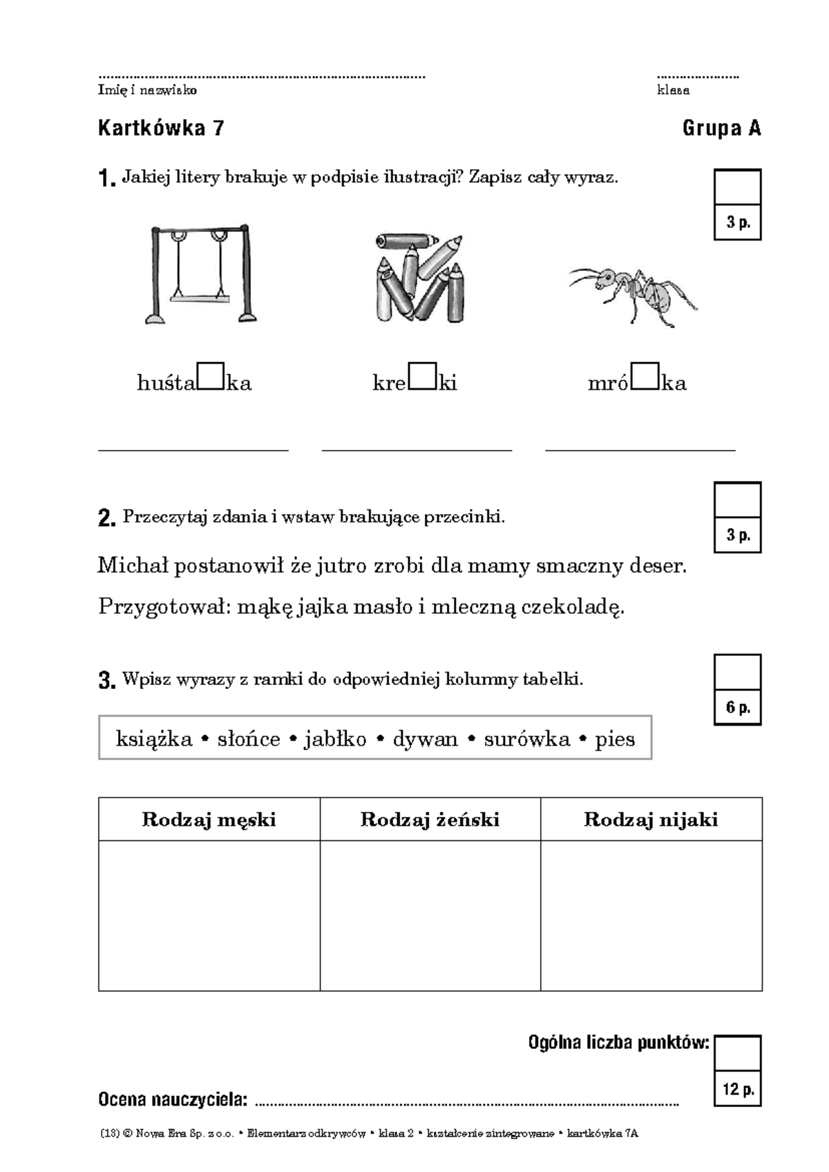 Kartkówka język polski - Klasa 2, Grupa A, Elementarz odkrywców - Studocu