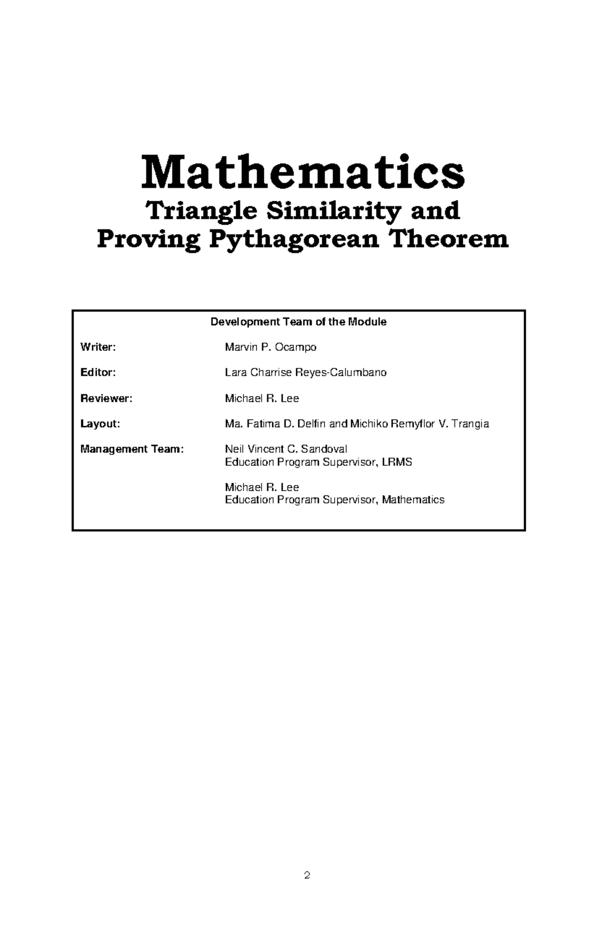 Math Lesson 6: Triangle Similarity & Proving Pythagorean Theorem - Studocu
