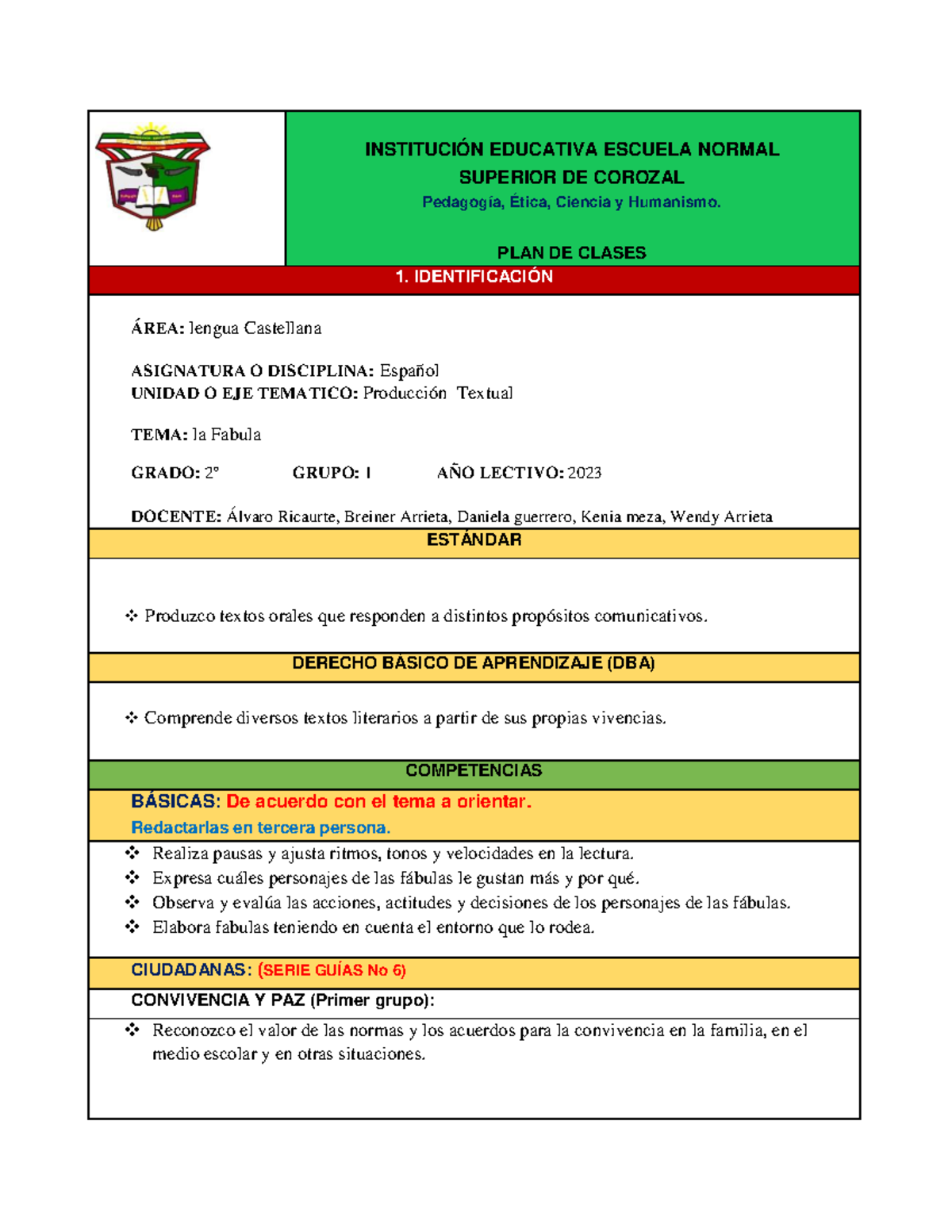Plan de Clase Español 01: Introducción a la Fábula y Actividades 2023 ...