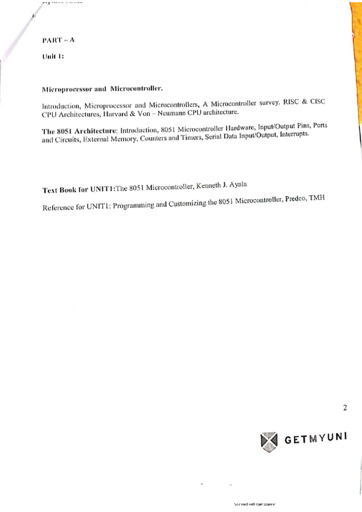 Microcontrollers - Unit 1 Overview and Architecture (CSE 101) - Studocu