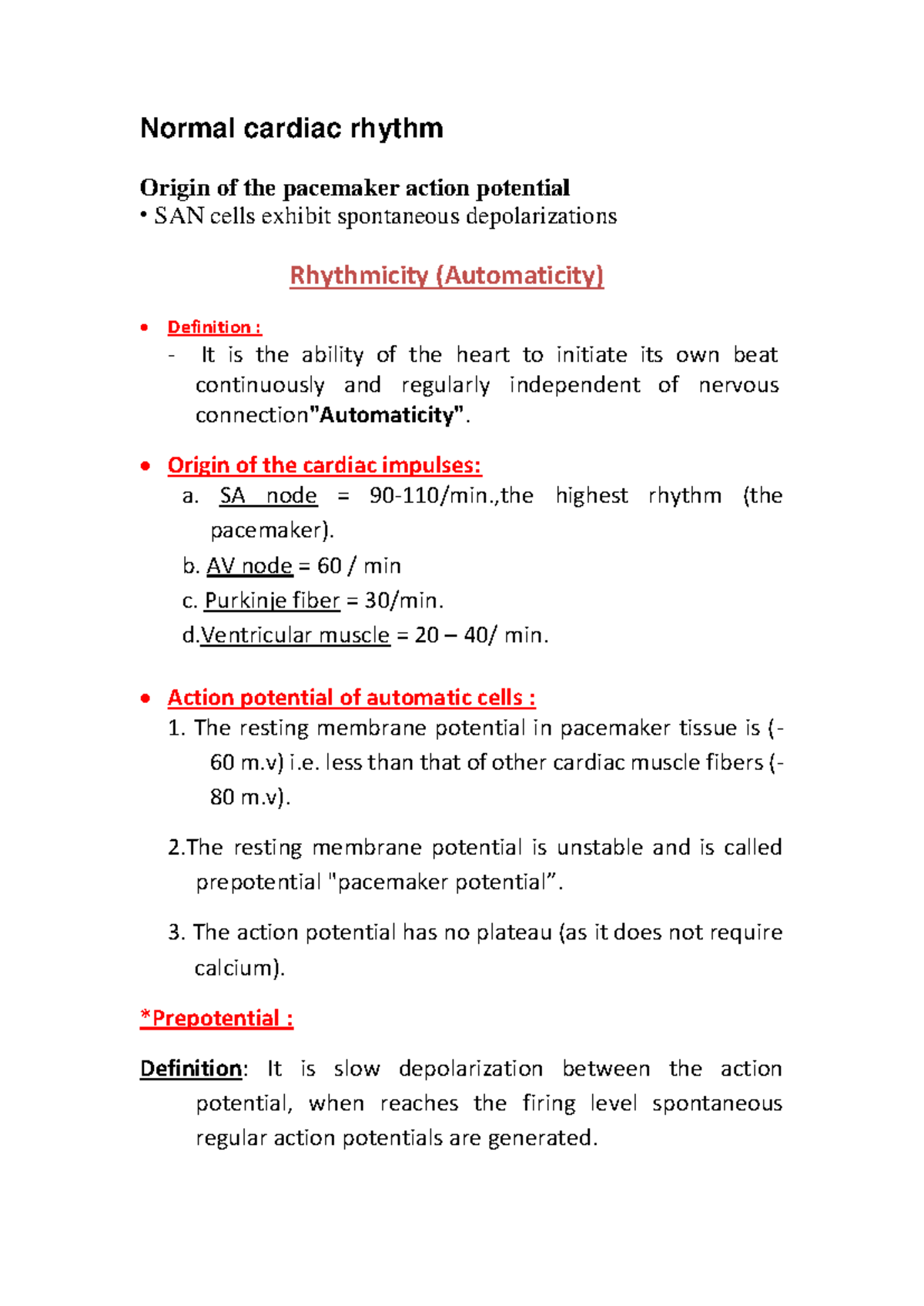 lecture note CVS - Normal cardiac rhythm Origin of the pacemaker action ...