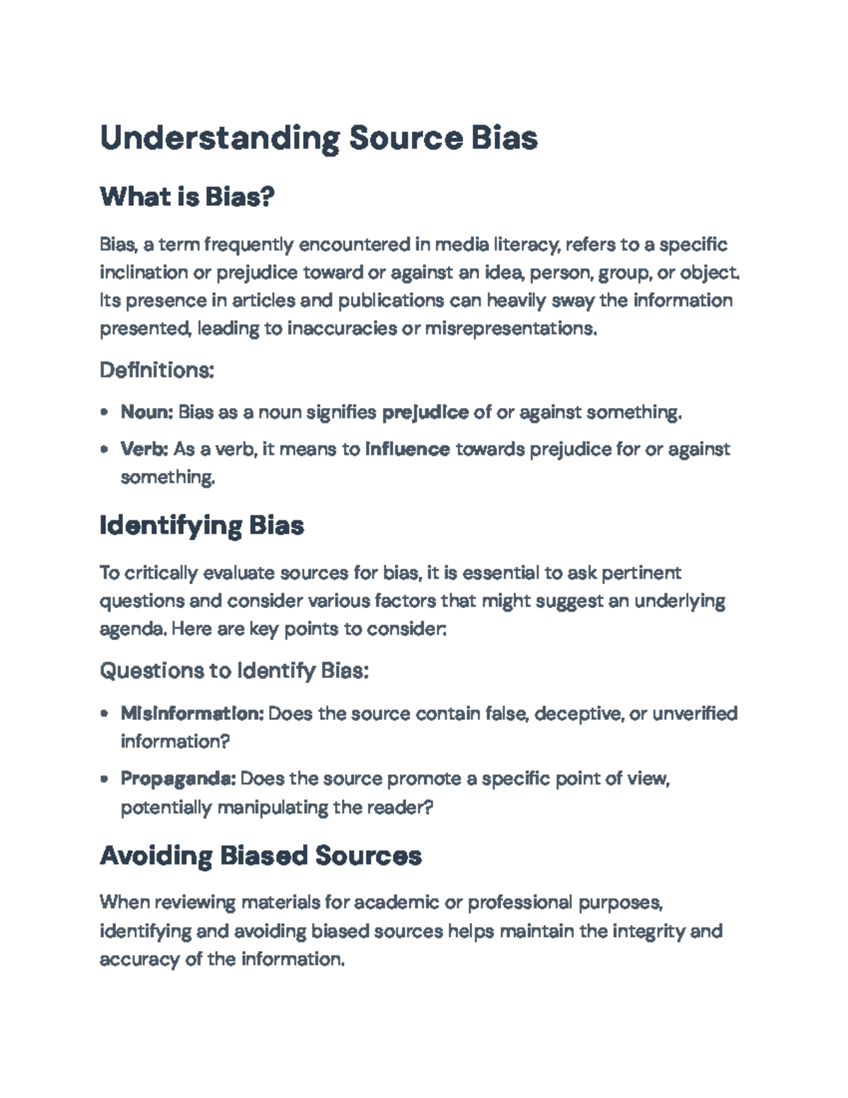 Understanding Media Literacy: Identifying & Avoiding Bias Sources - Studocu