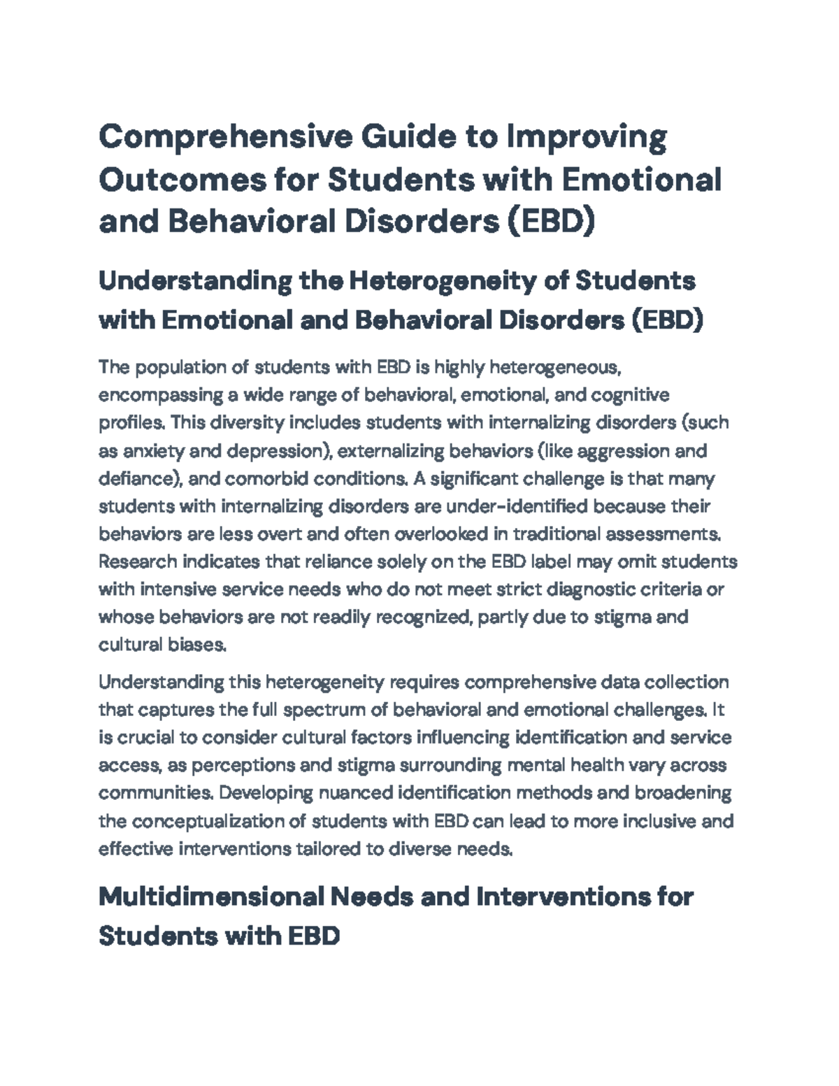 Comprehensive Guide on Enhancing Outcomes for Students with EBD - Studocu