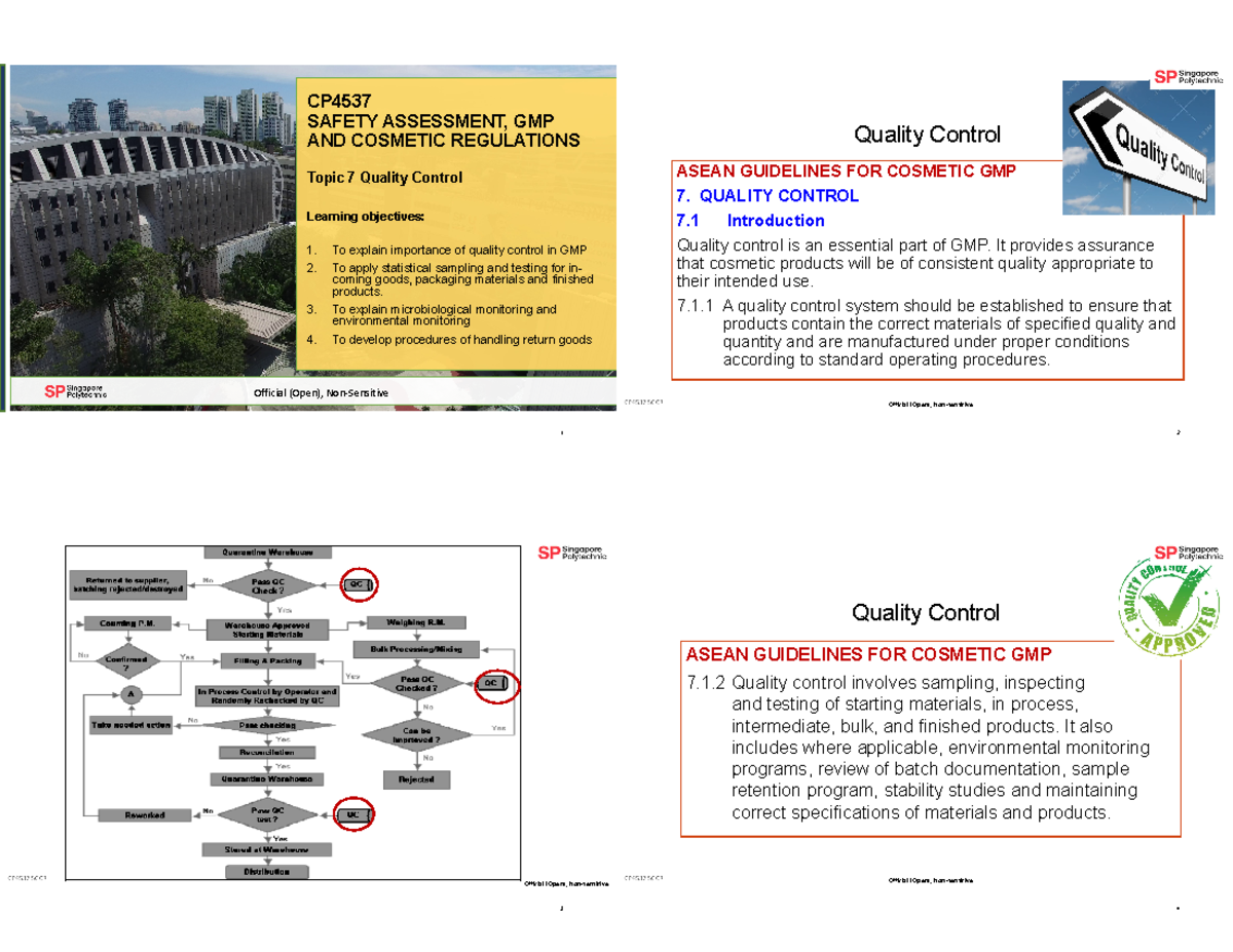 Topic 7 - Quality control - CP SAFETY ASSESSMENT, GMP AND COSMETIC ...