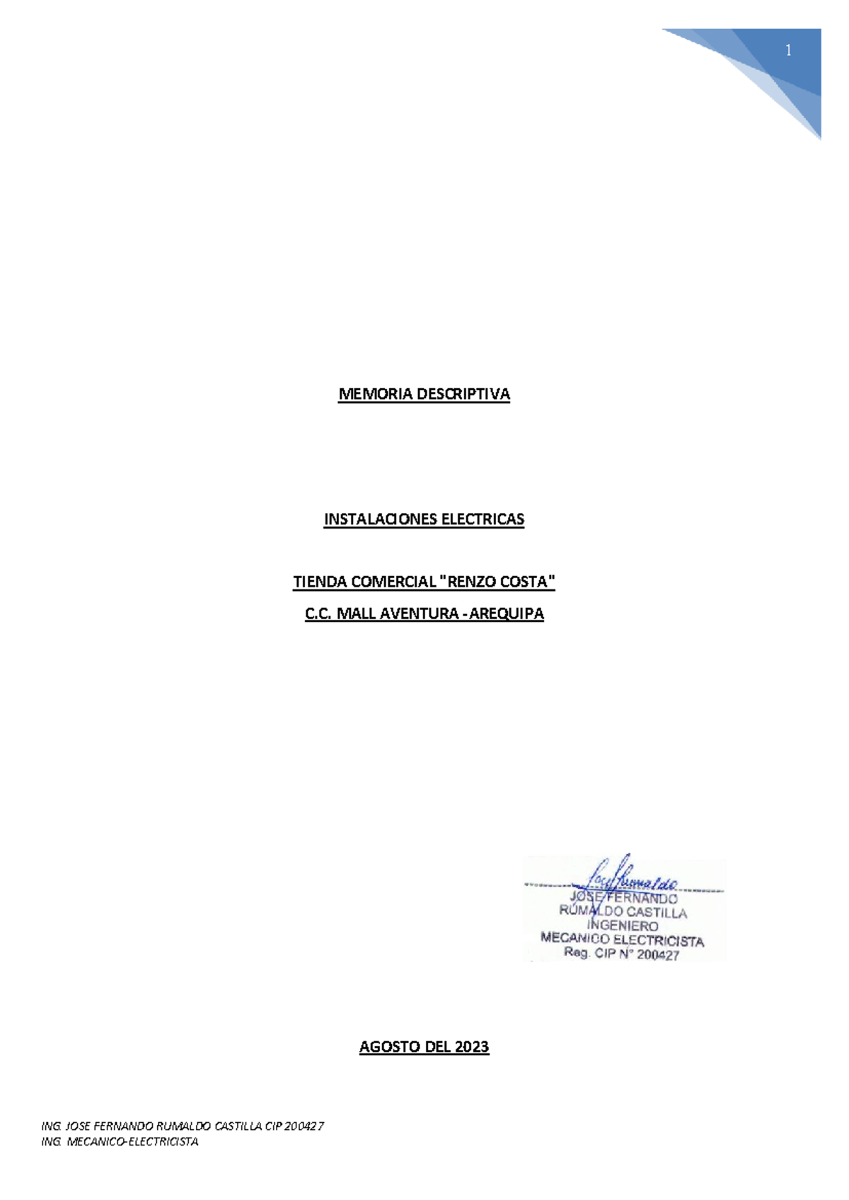 Memoria Descriptiva de Instalaciones Eléctricas - Tienda Renzo Costa C ...