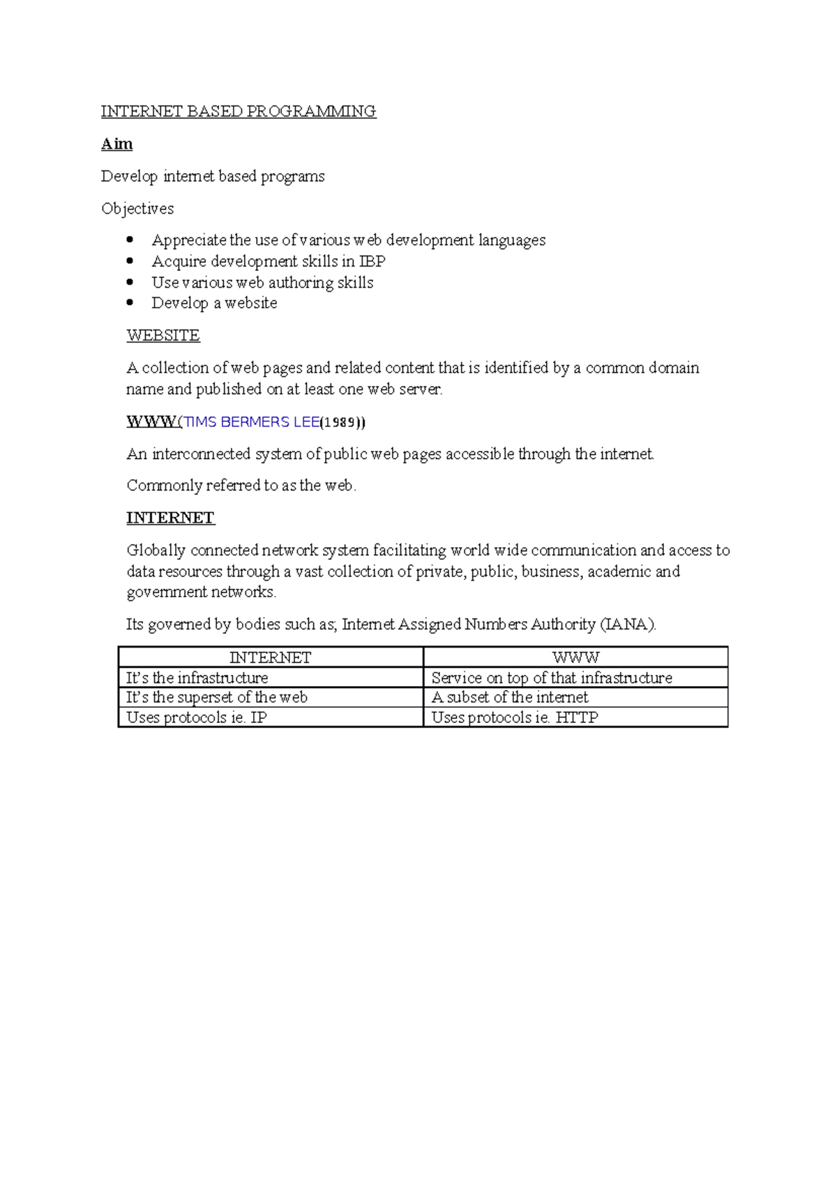 Internet Based Programming - INTERNET BASED PROGRAMMING Aim Develop internet based programs ...