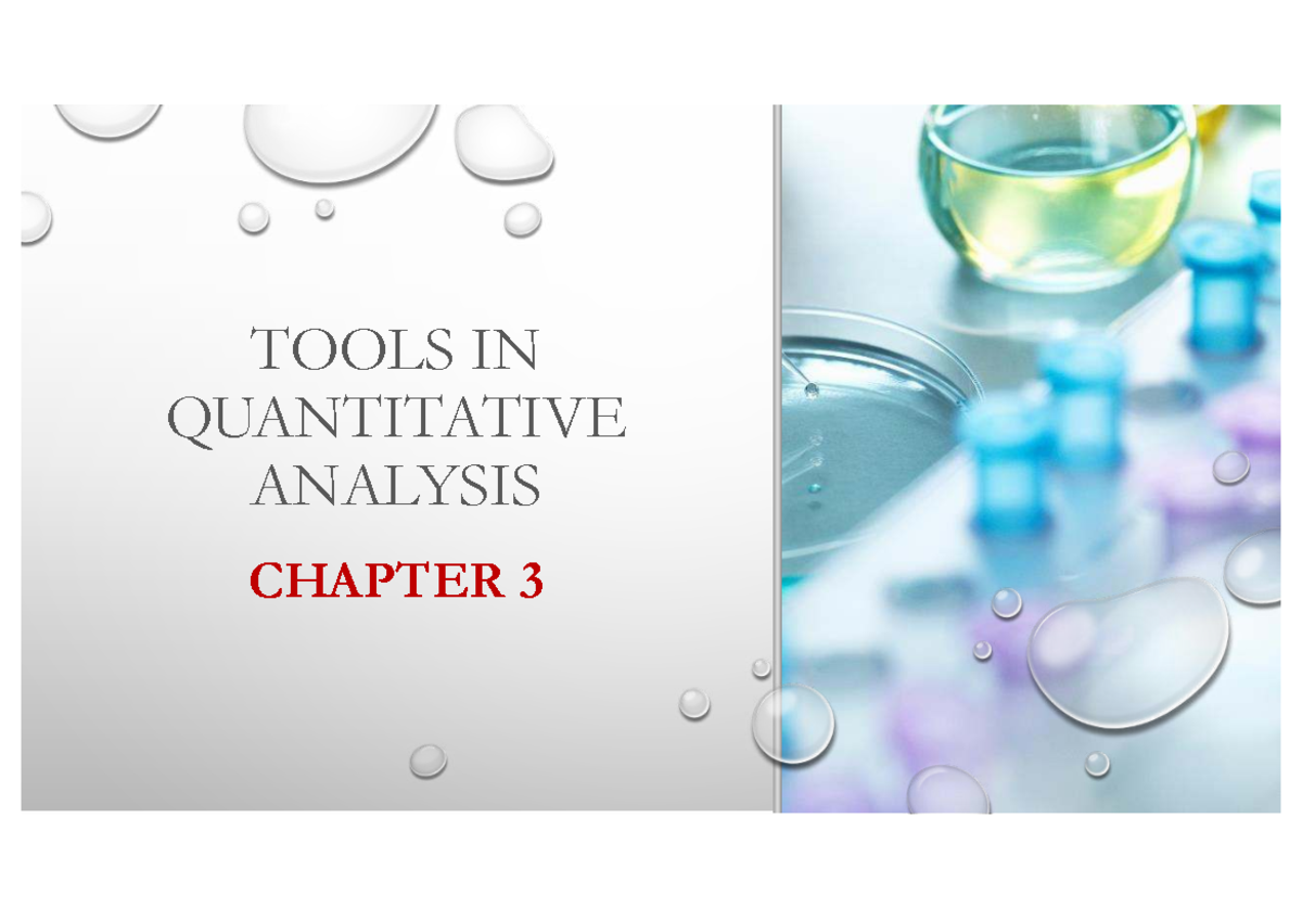 Quantitative Analysis Tools: Chapter 3 Objectives & Procedures - Studocu