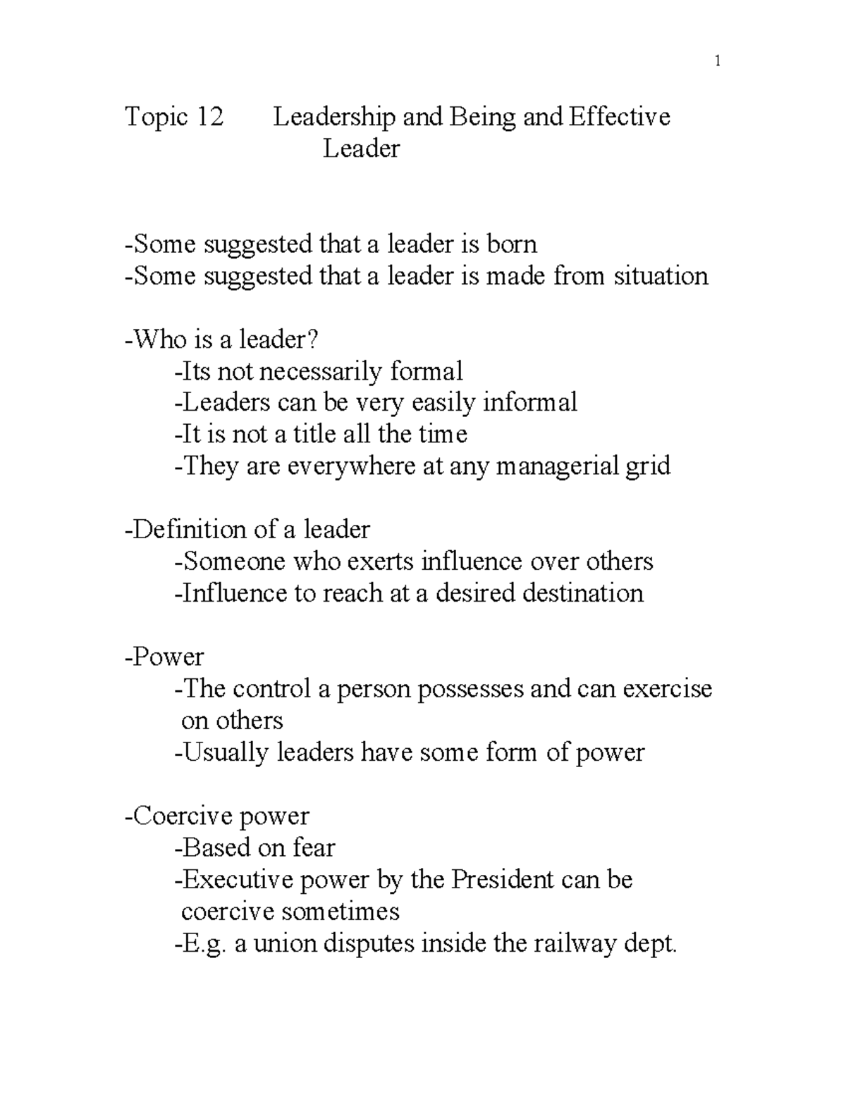 Topic 12: Leadership & Being an Effective Leader - Key Concepts ...