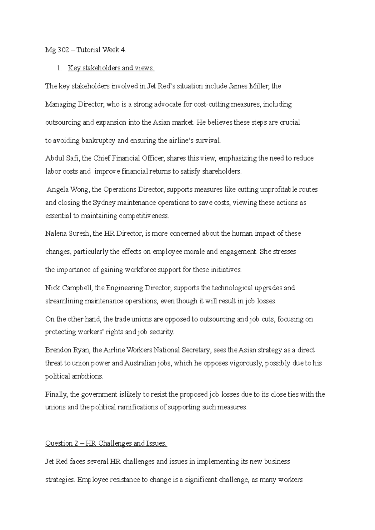 Mg 302 tutorials - HR Management. - Mg 302 – Tutorial Week 4. 1. Key ...