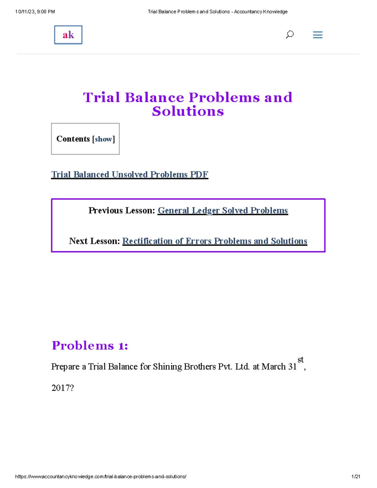 Trial Balance Problems & Solutions - Accountancy 101 - Studocu