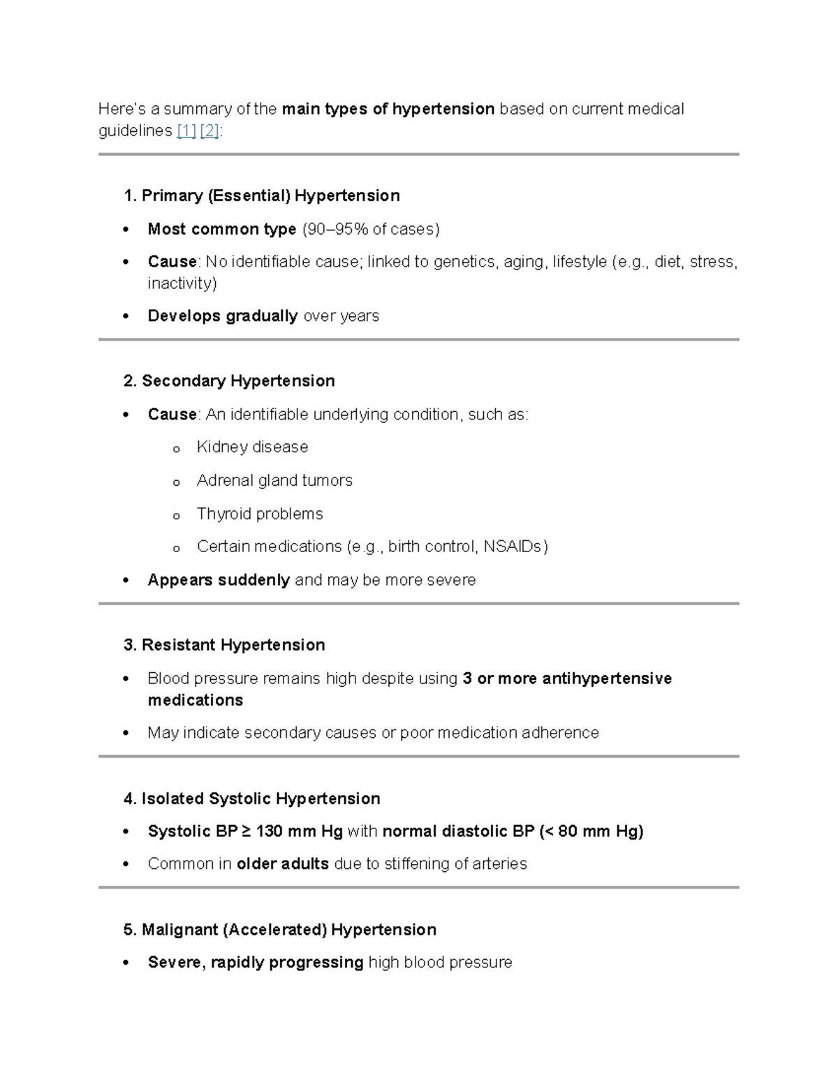 Types of Hypertension: Summary of Current Medical Guidelines - Studocu