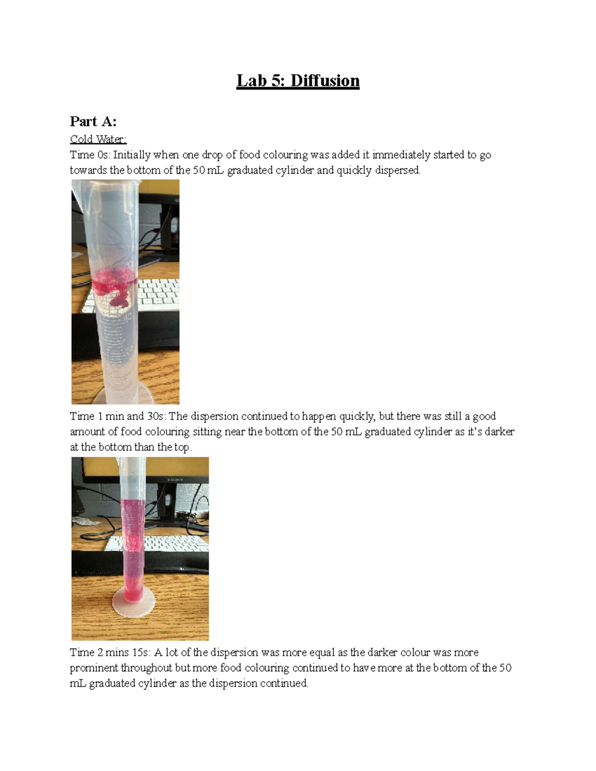 PHYS 1080 Lab 5: Diffusion of Food Coloring in Cold vs Hot Water - Studocu
