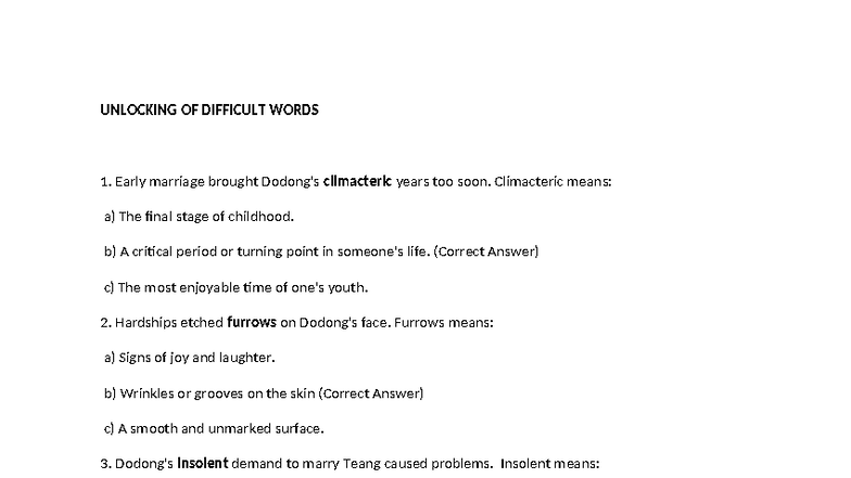 Final Exam: Unlocking Difficult Words and Active/Passive Voice - Studocu