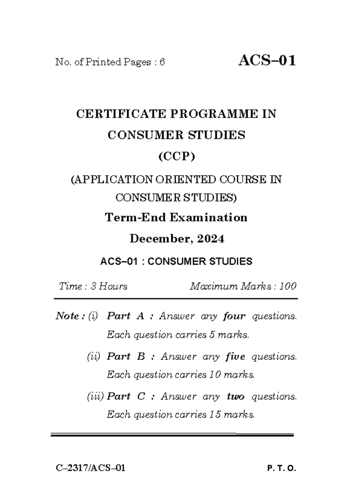 ACS-01 - Consumer Studies Exam Paper December 2024 - Studocu