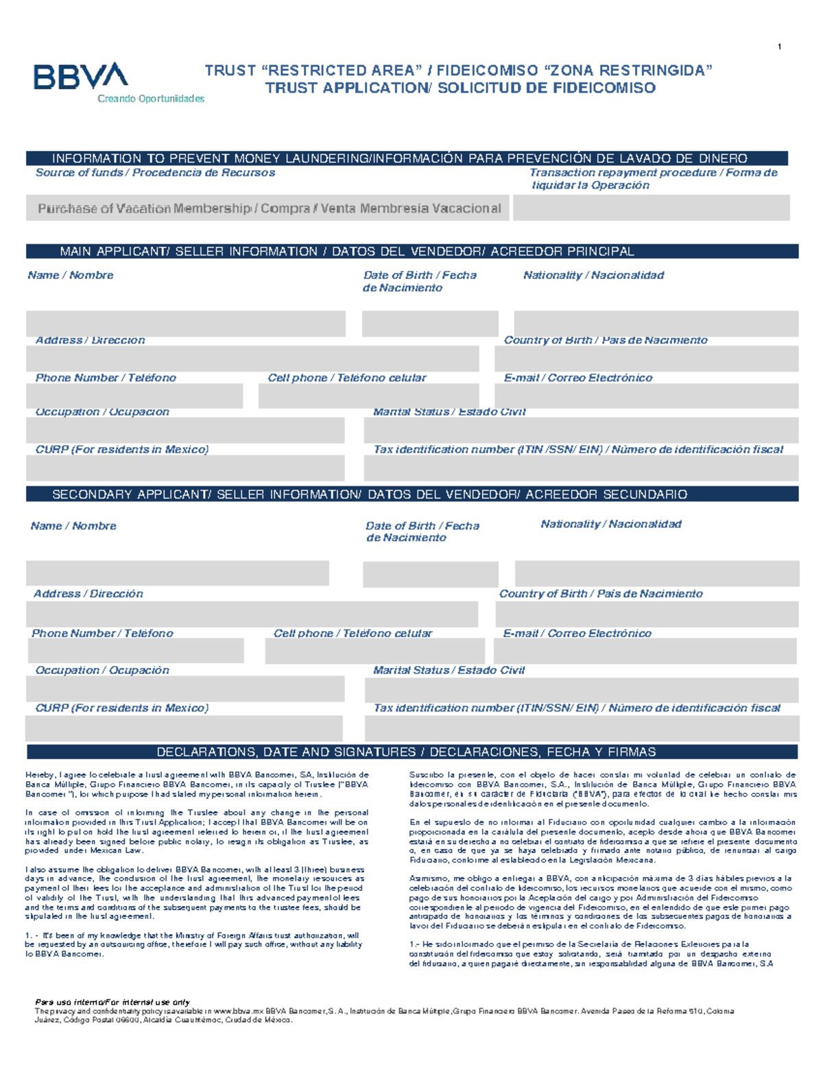 BBVA Trust Application Form for Fund Management and Compliance - Studocu