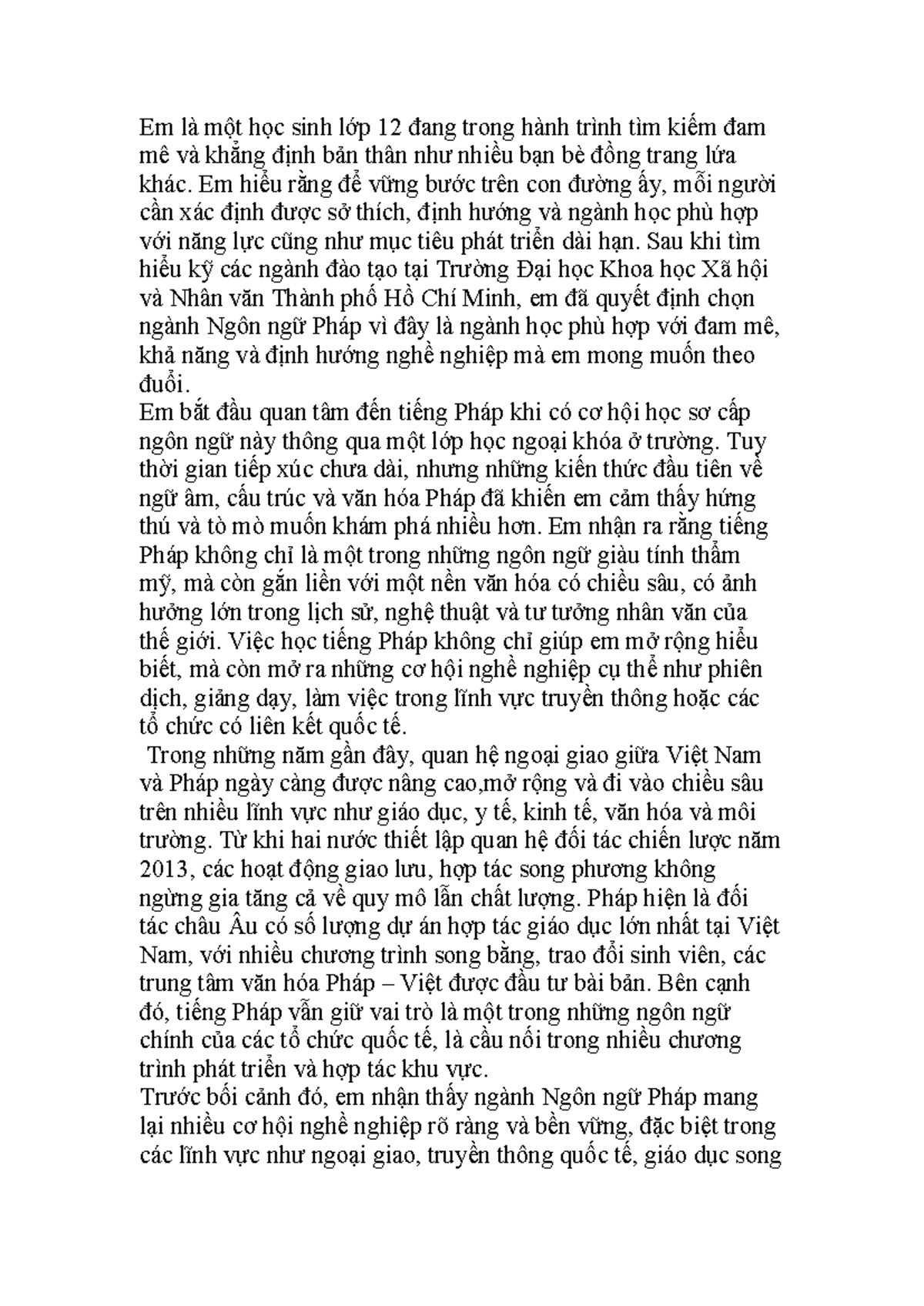 Bài luận Ngành Ngôn ngữ Pháp - Lớp 12 - Studocu