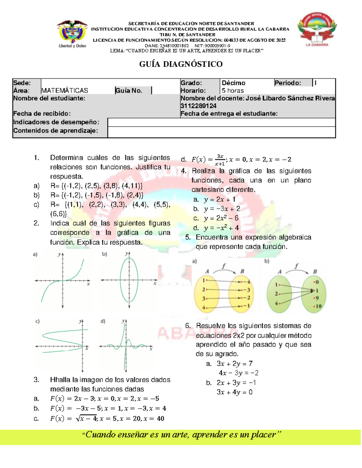 Guía Diagnóstico Matemáticas - Décimo Grado (2022) - Studocu