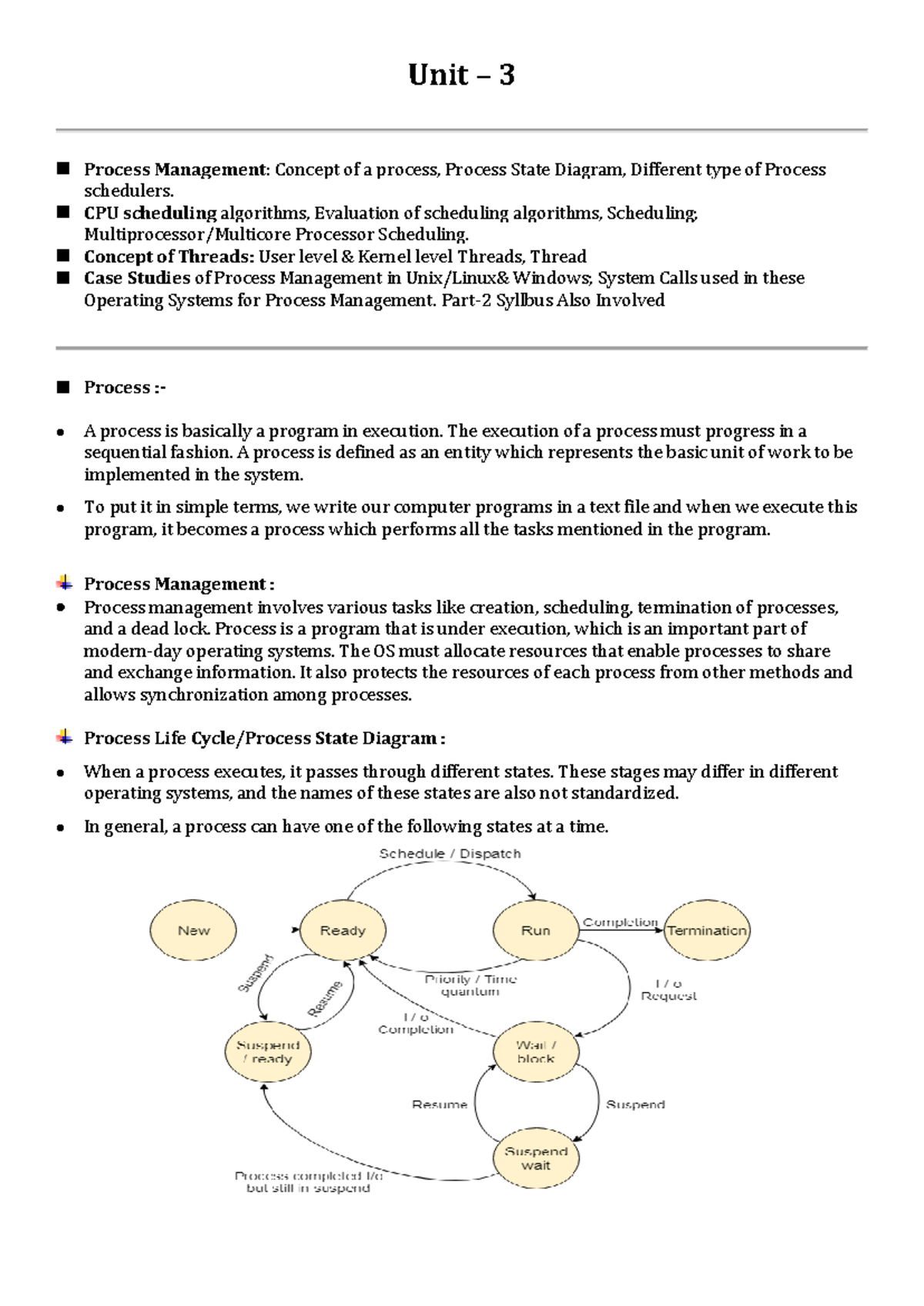 Operating System - Process Management & Scheduling Strategies - Studocu