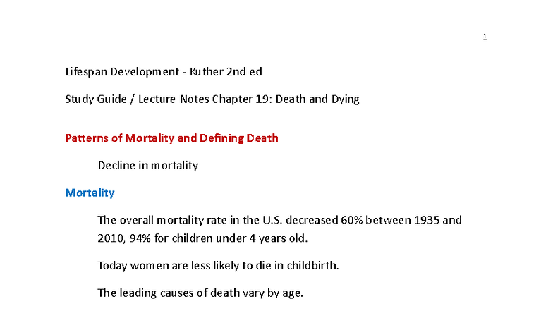 LD CH 19 Kuther 2nd Ed Study Guide: Death, Dying, and Grief - Studocu