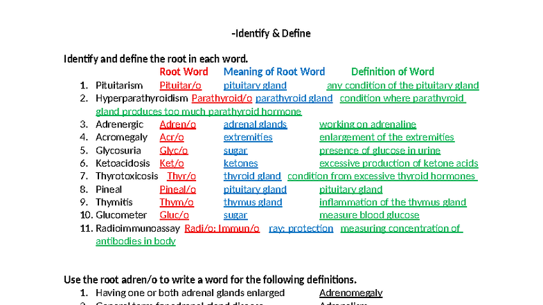Module 11 Worksheet: Root Words & Hormone Definitions - Studocu