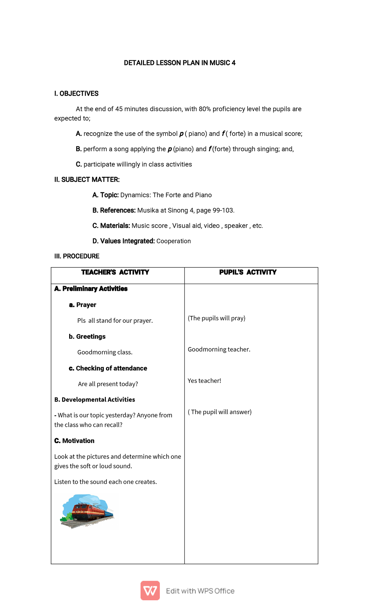 LP IN Music - Detailed Lesson Plan on Dynamics in Music 4 - Studocu