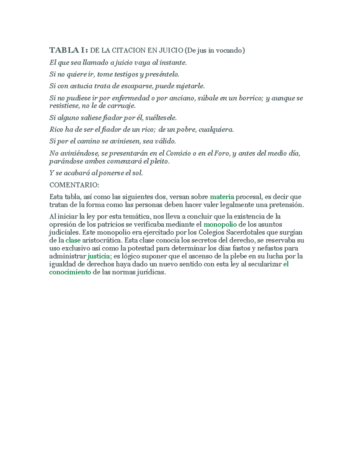 Análisis y Comentarios sobre la Ley de las 12 Tablas Romanas - Studocu