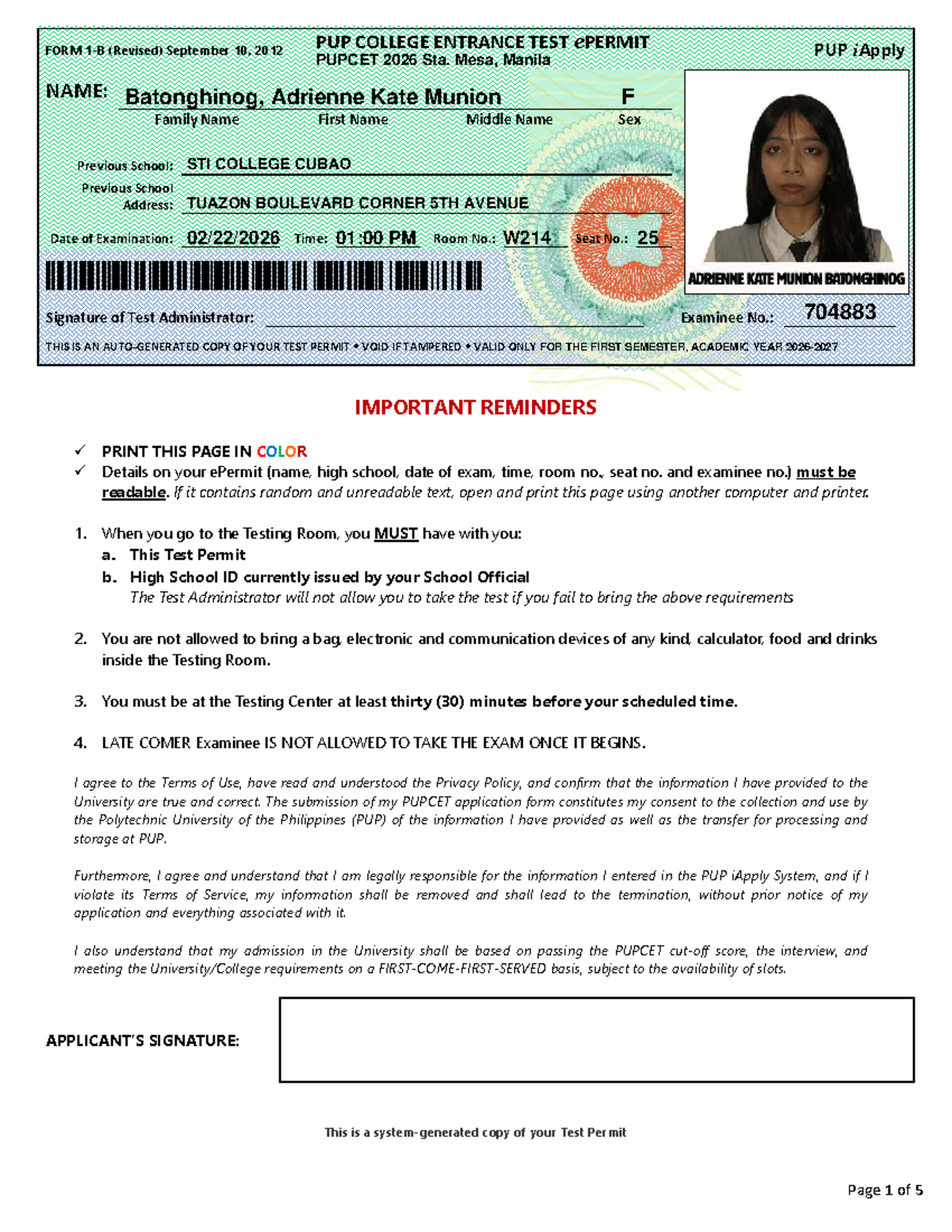 PUPCET 2026 Test Permit - Important Exam Details and Reminders - Studocu