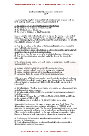 Taxation answer key - INCOME TAXATION: LAWS, PRINCIPLES AND ...