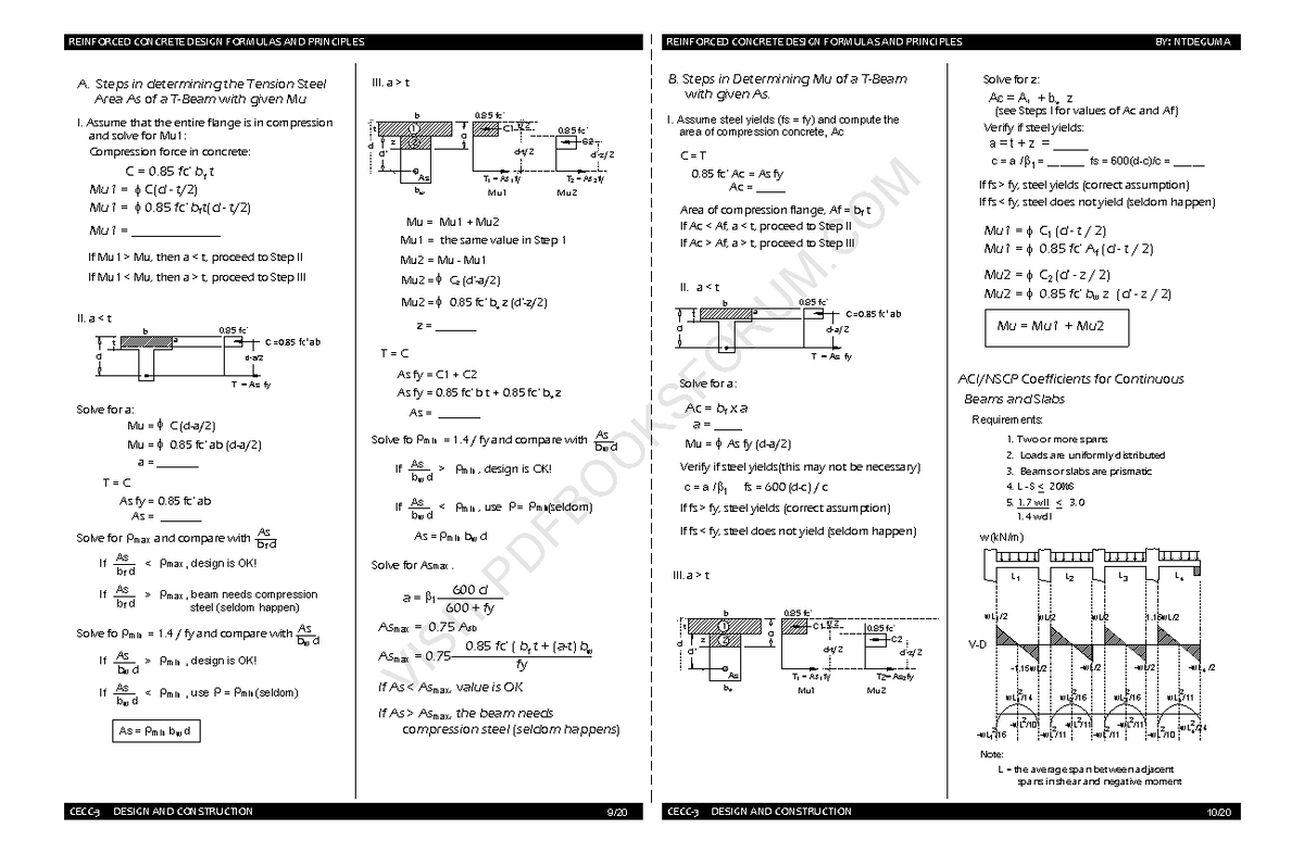 NTDEGUMA REINFORCED CONCRETE DESIGN FORMULAS & PRINCIPLES Notes 9-16 ...