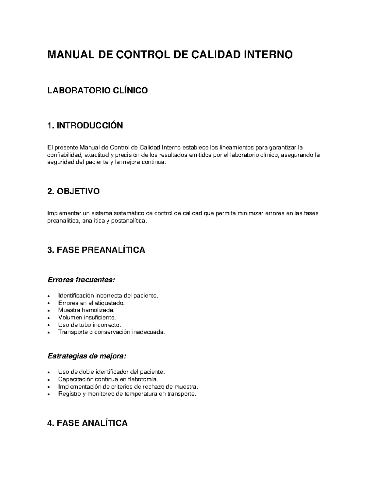 Manual de Control de Calidad Interno - Laboratorio Clínico - Studocu