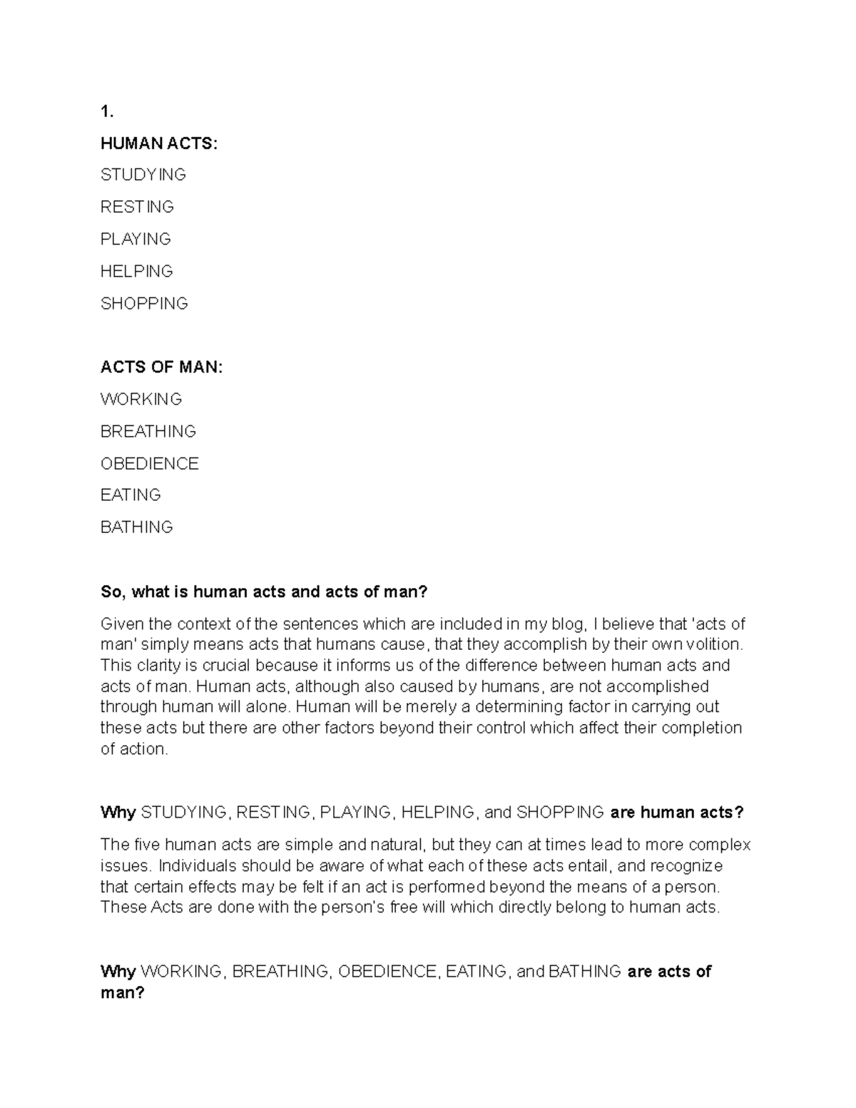 GE 8 Chapter 2 Examples OF Human ACTS AND ACTS OF MAN - 1. HUMAN ACTS ...