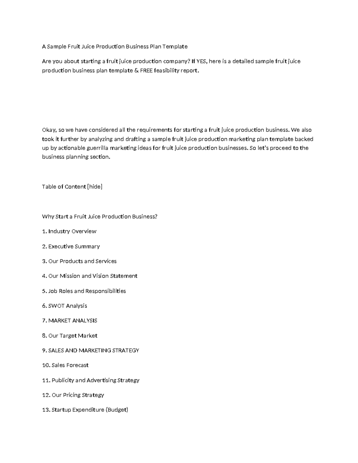Fruit Juice Production Business Plan Template: A Comprehensive Guide ...